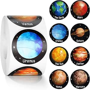 Amazon.com: 500PCS Planet Stickers 1.5 Inch Solar System Stickers Roll ...