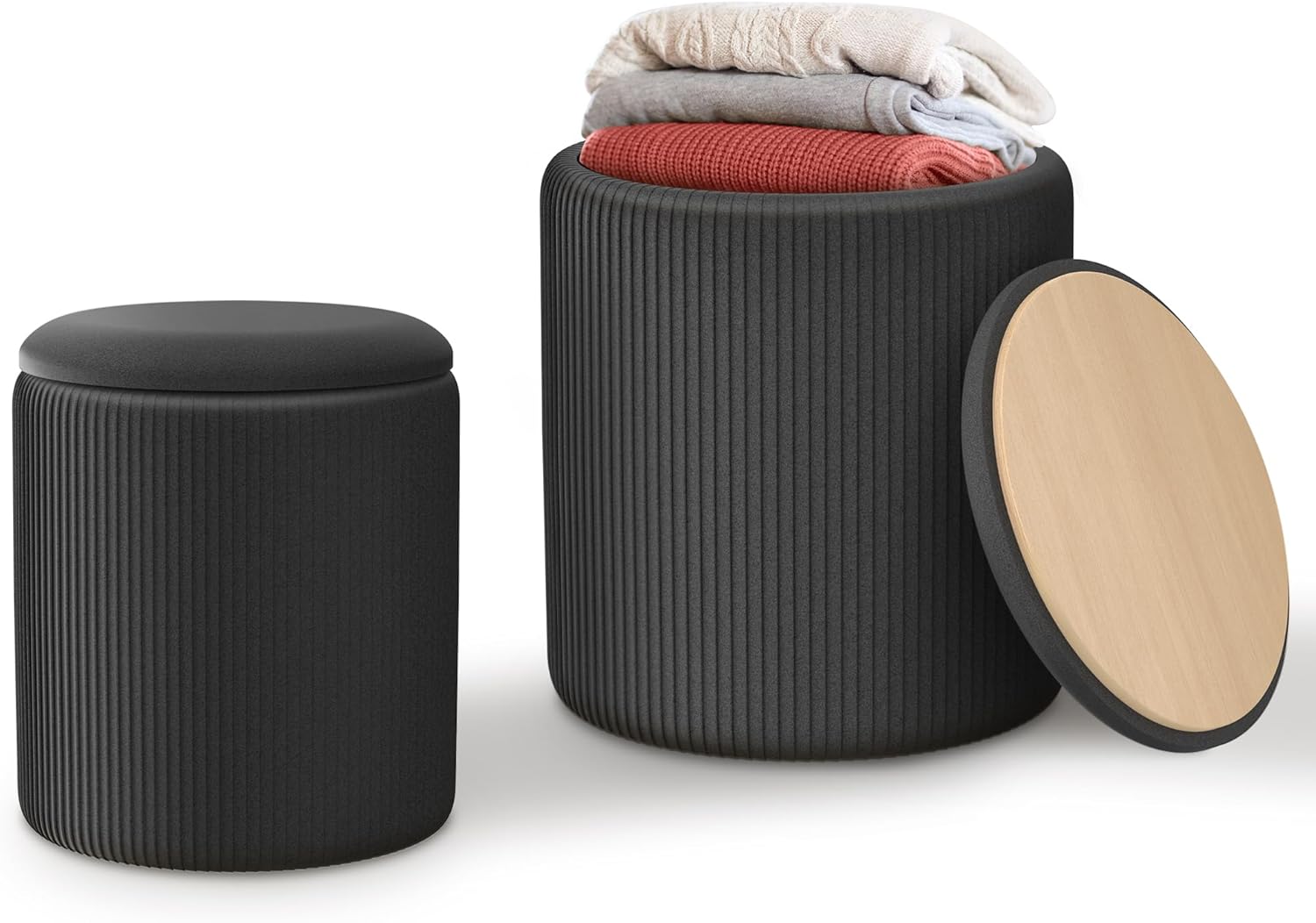 Amazon.com: MCleanPin Round Ottoman with Storage, Velvet Vanity Stool ...