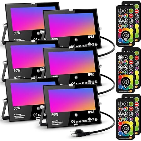 Neliwo LED Flood Light Outdoor 800W Equivalent Bluetooth Smart Color ...