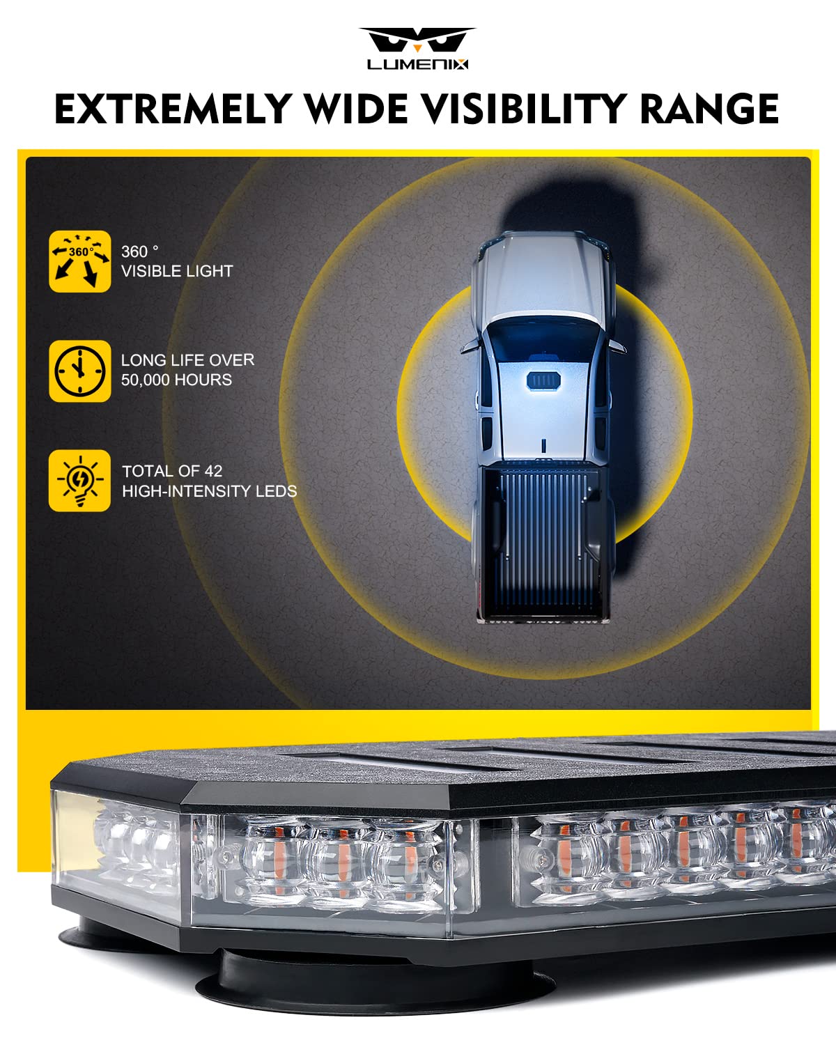 Snapklik.com : LUMENIX 42 LED Roof Top Strobe Beacon Light Bar Hazard ...
