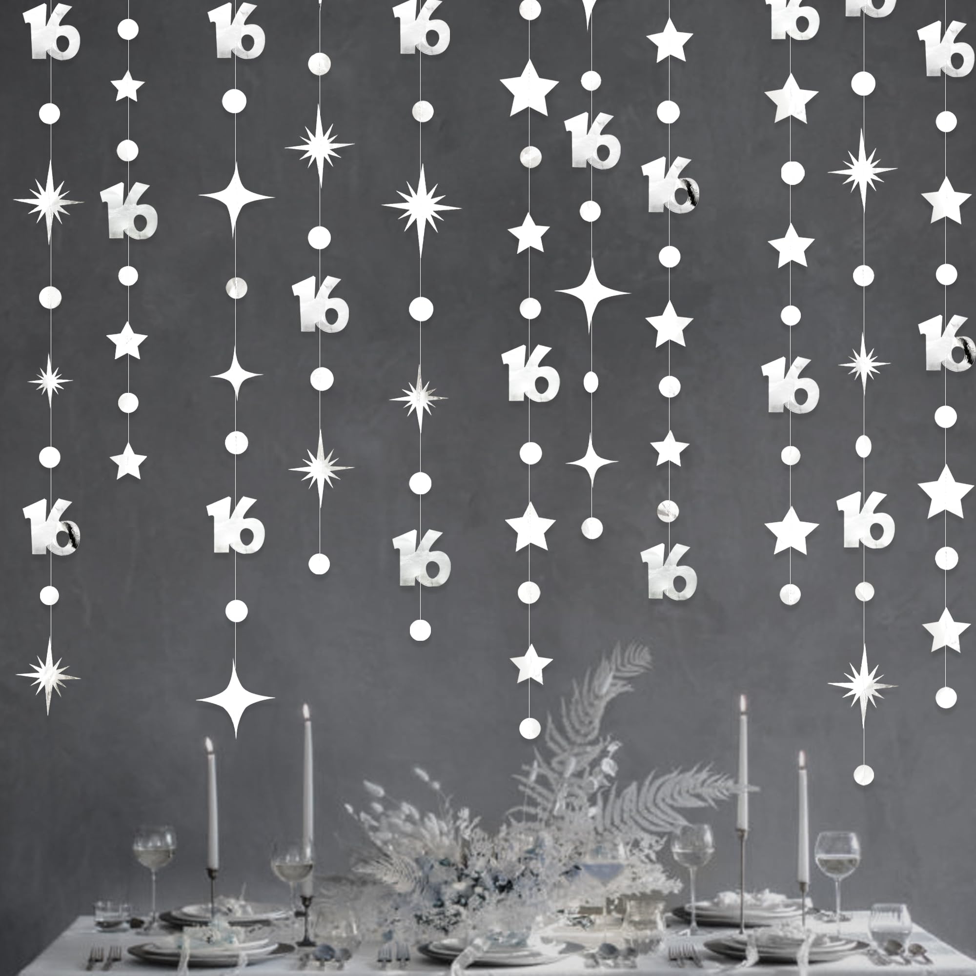 Snapklik.com : Silver 16th Birthday Decorations Number 16 Circle Dot ...