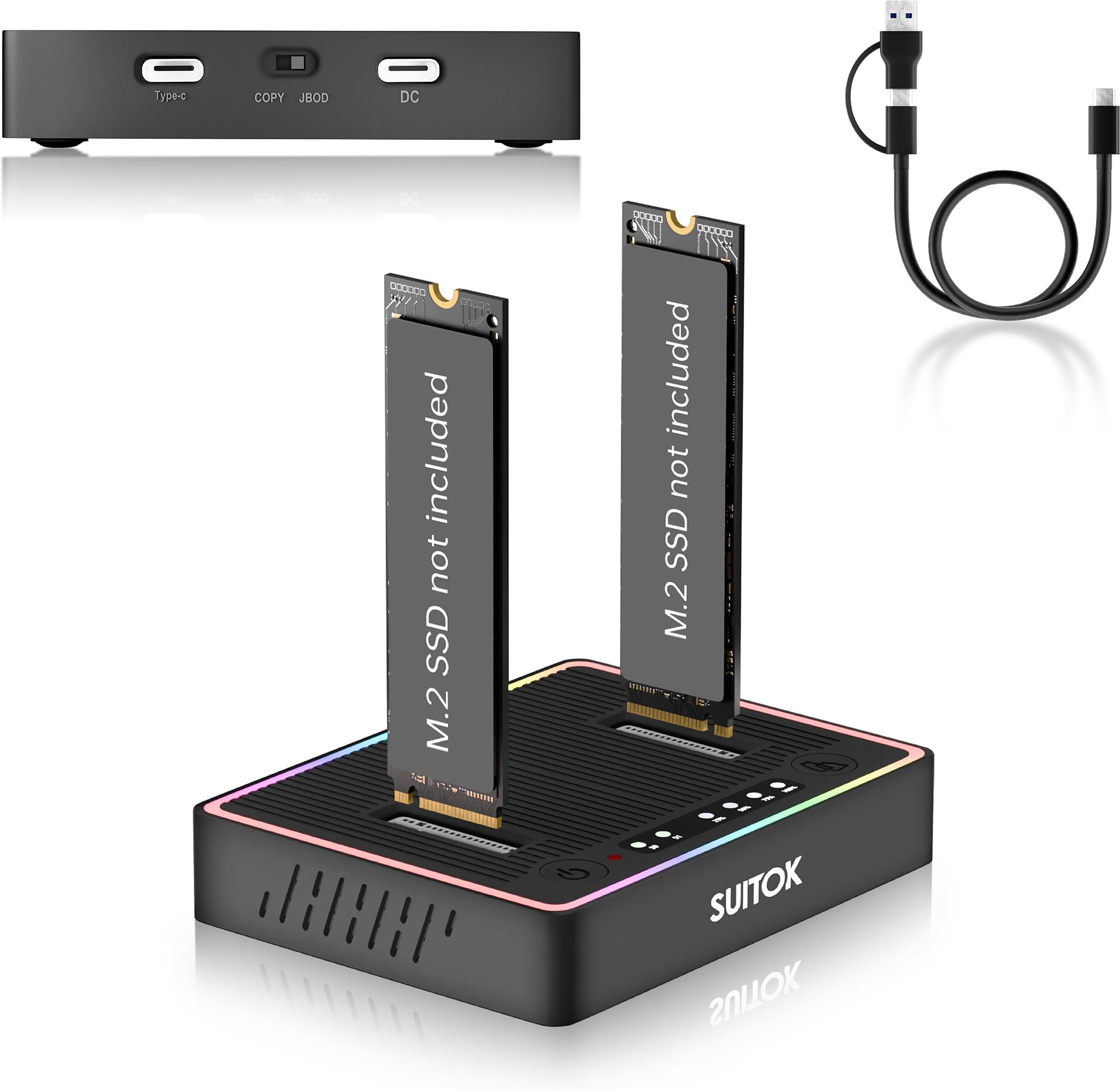 Amazon.com: SUITOK M.2 Duplicator Cloner Dual-Bay Offline USB C to NVMe ...