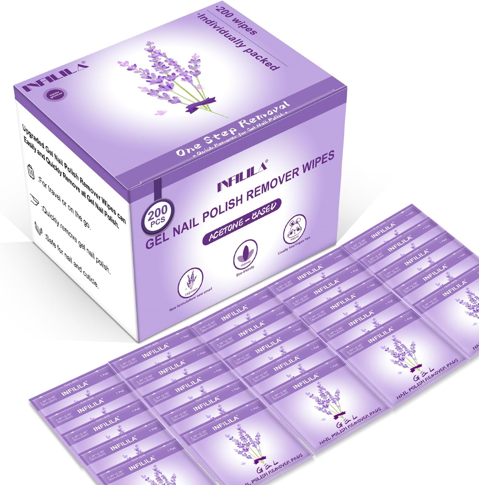 Amazon.com : Nail Polish Remover Pads 100% Non Acetone - 200 Pack of ...