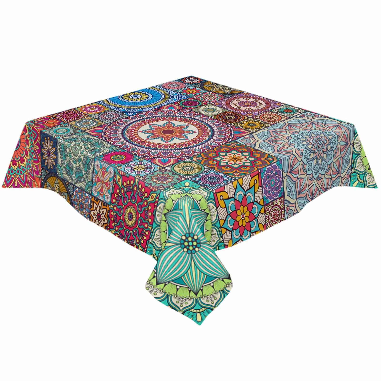 Amazon.com: Square Abstract Ethnic Flower Tablecloth Waterproof ...