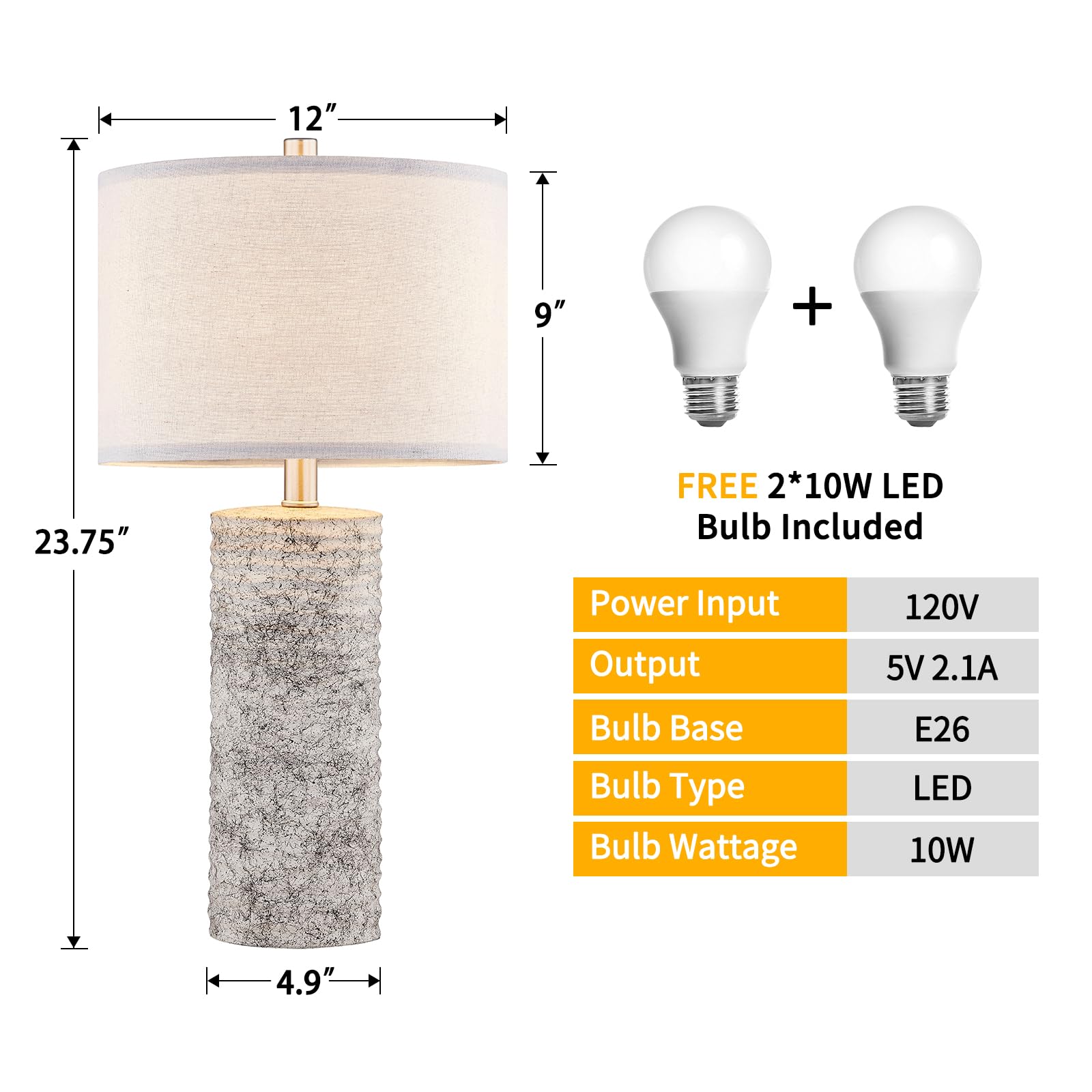 Kyrid 23.75" Glazed Ceramic Table Lamp Set of 2 with LED Bulbs Black ...