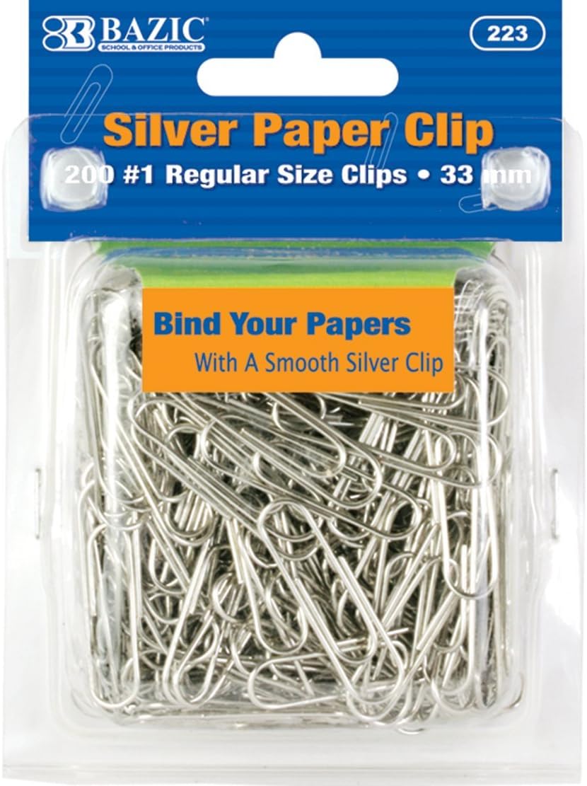 Amazon.com : Bazic Paper Clips, No.1 Regular (33mm), Silver, 200 per ...
