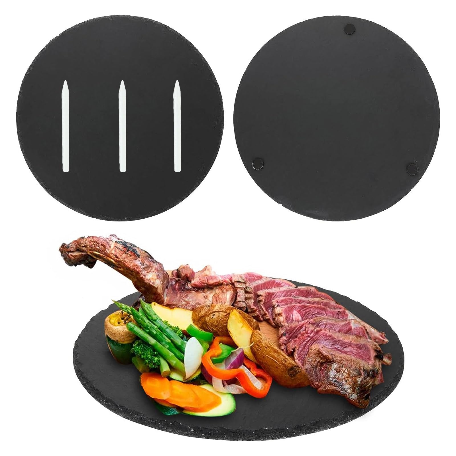 Amazon.com: LANIAKEA 3PCS Slate Cheese Board 12 Inch Round Slate Board ...