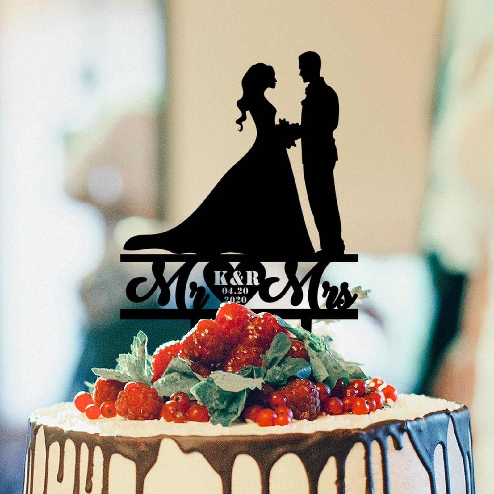 Black Monogram Cake Toppers Luxury Wedding Cake Topper HM11