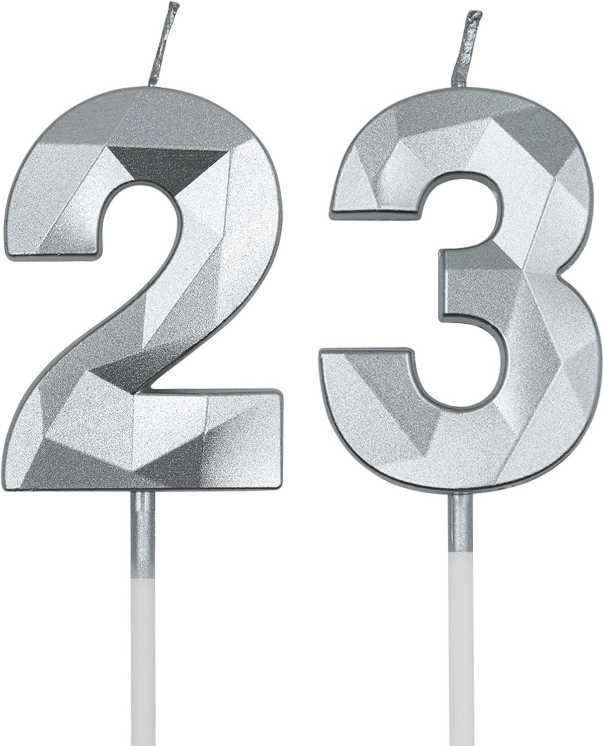 Amazon.com: 23rd & 32nd Birthday Candles for Cake, Silver Number 23 32 ...