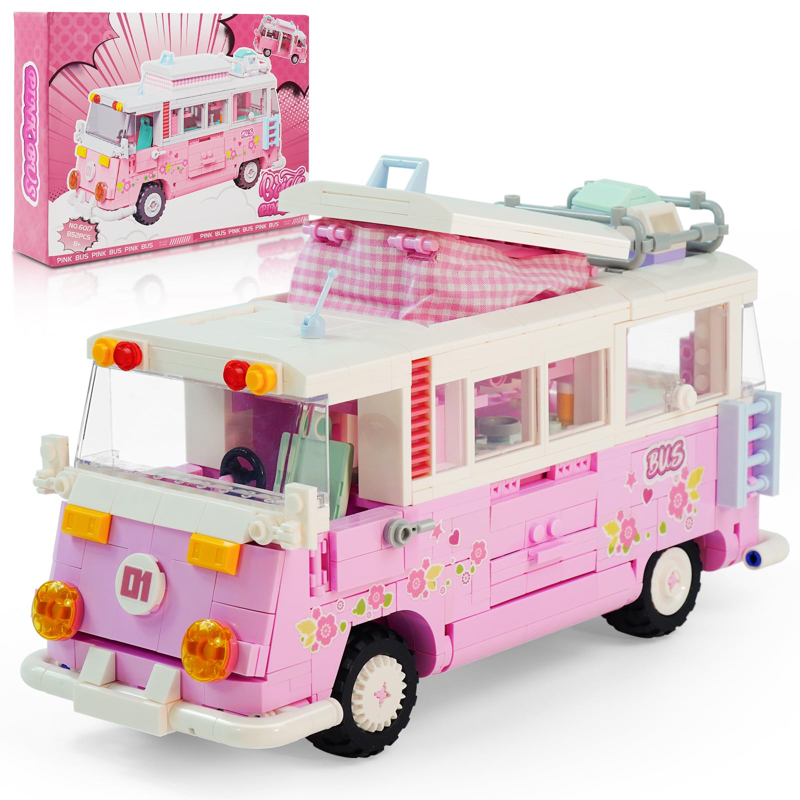 Amazon.com: BOOZUU Girl Travel Bus Building Set - 852Pcs Dreamy Pink ...