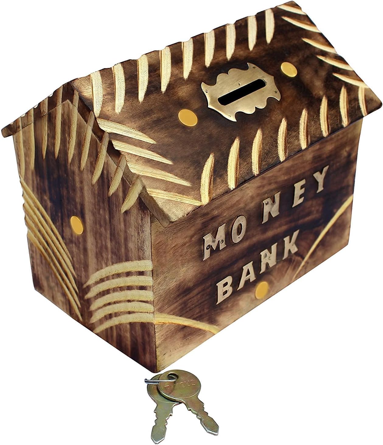 Craftland Wooden Money/Piggy Bank, Money Box, Coin Box with Carved ...