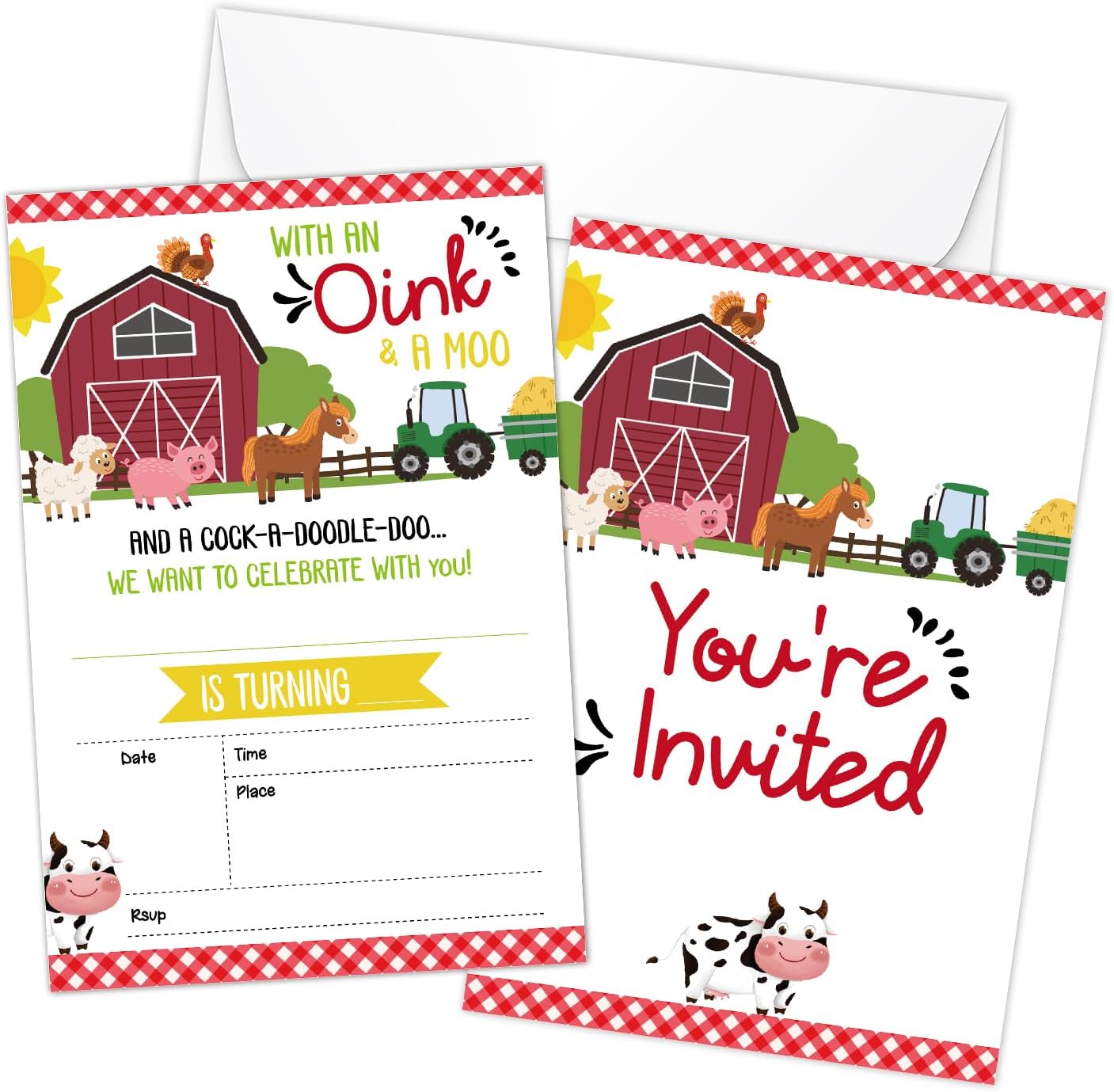 Amazon.com : Farm Birthday Invitations for Boys Girls, Tractor Barn ...