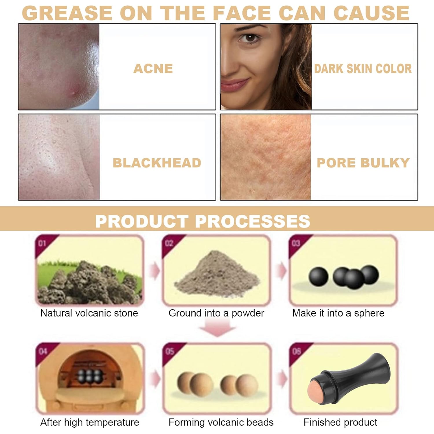 Volcanic Massage Roller, Facial Skin Care Volcanic Stone Roller for ...