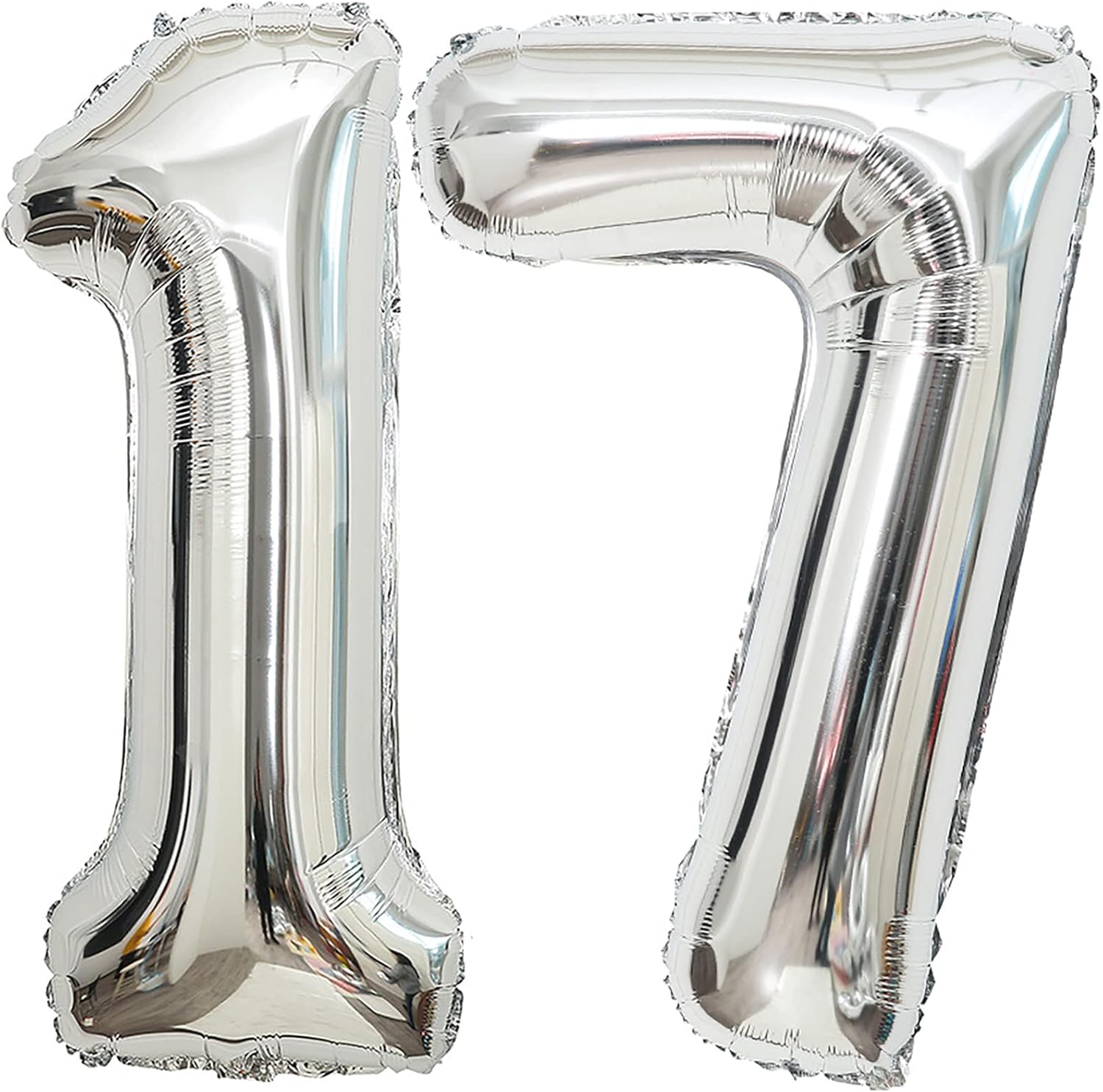 Amazon.com: 17 Number Balloons Silver 17 or 71 Balloons Number 40 Inch ...