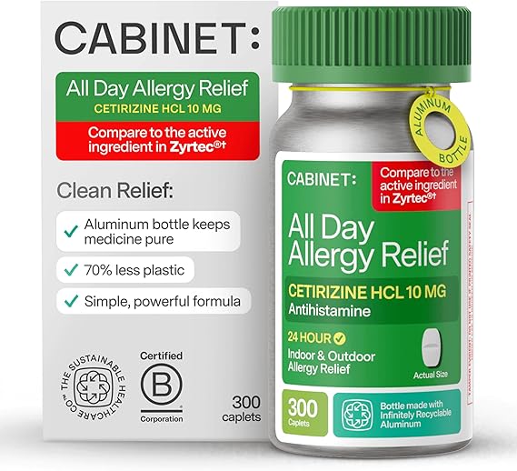 Amazon.com: Cabinet: Cetirizine Hcl 10mg Allergy Relief Tablets | Non ...