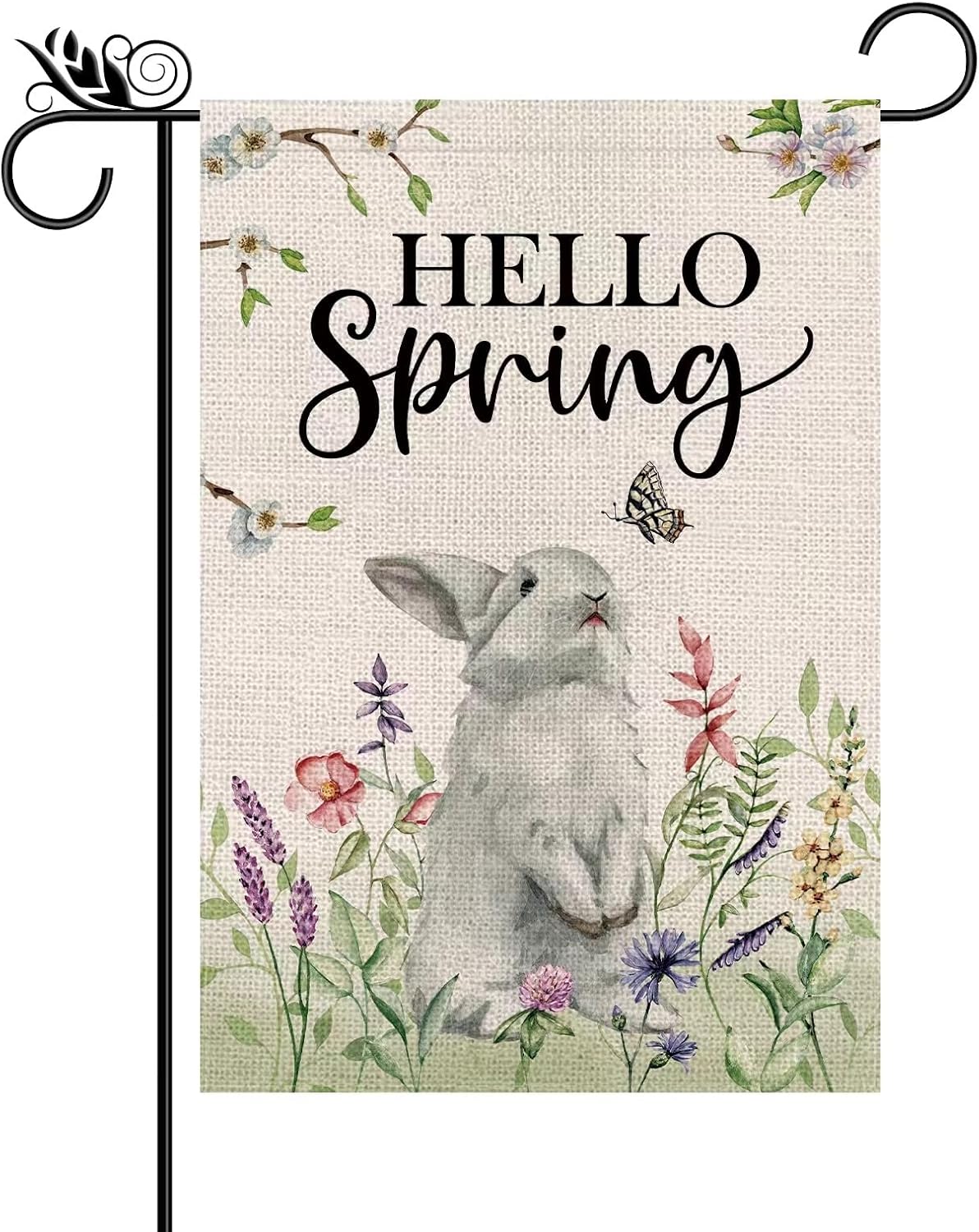 Amazon.com : Hello Spring Garden Flag Spring Bunny Vertical Double ...