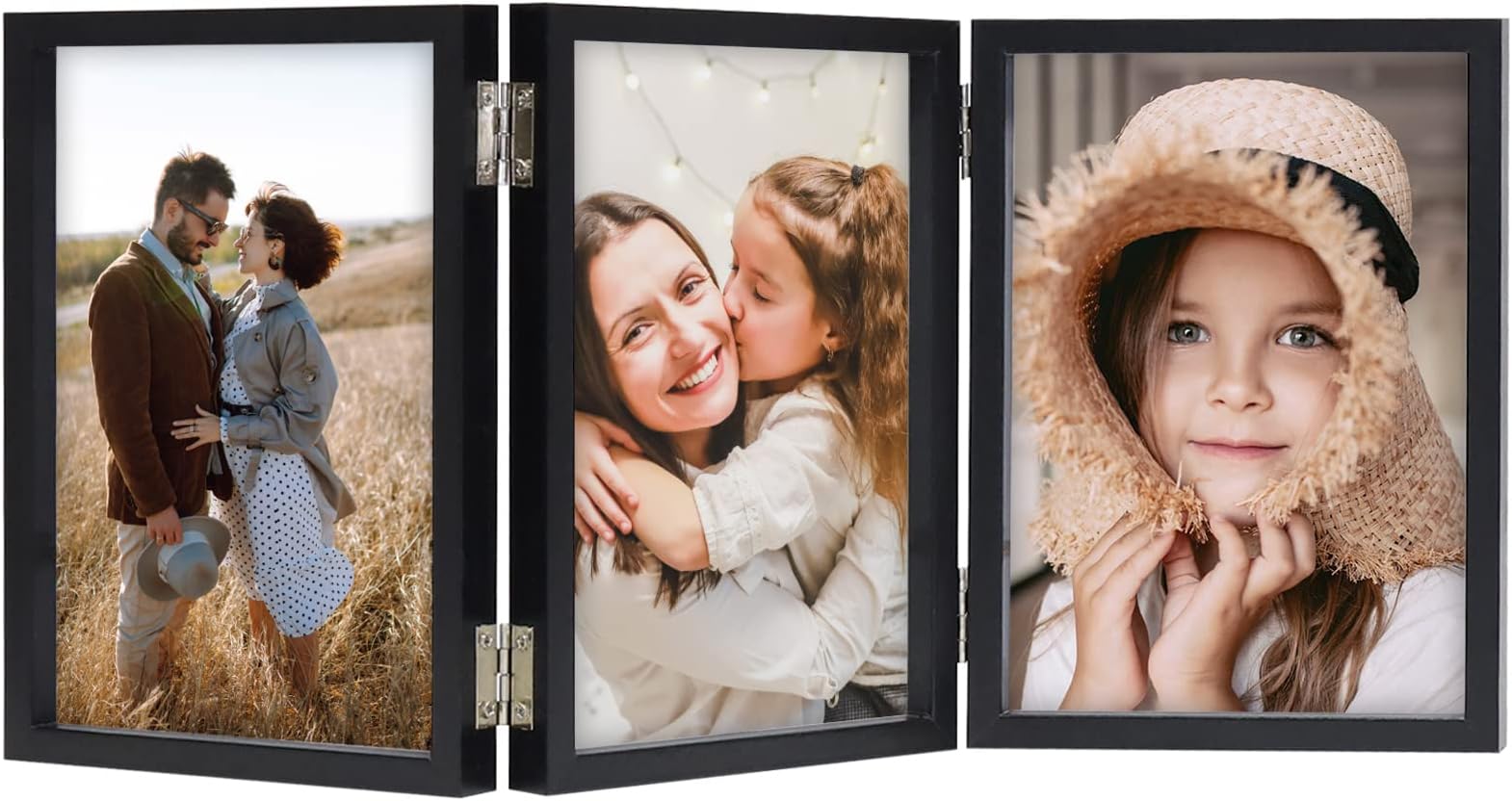 Amazon.com - 3 Picture Frame 4x6 Black Triple Hinged MDF Wood with ...