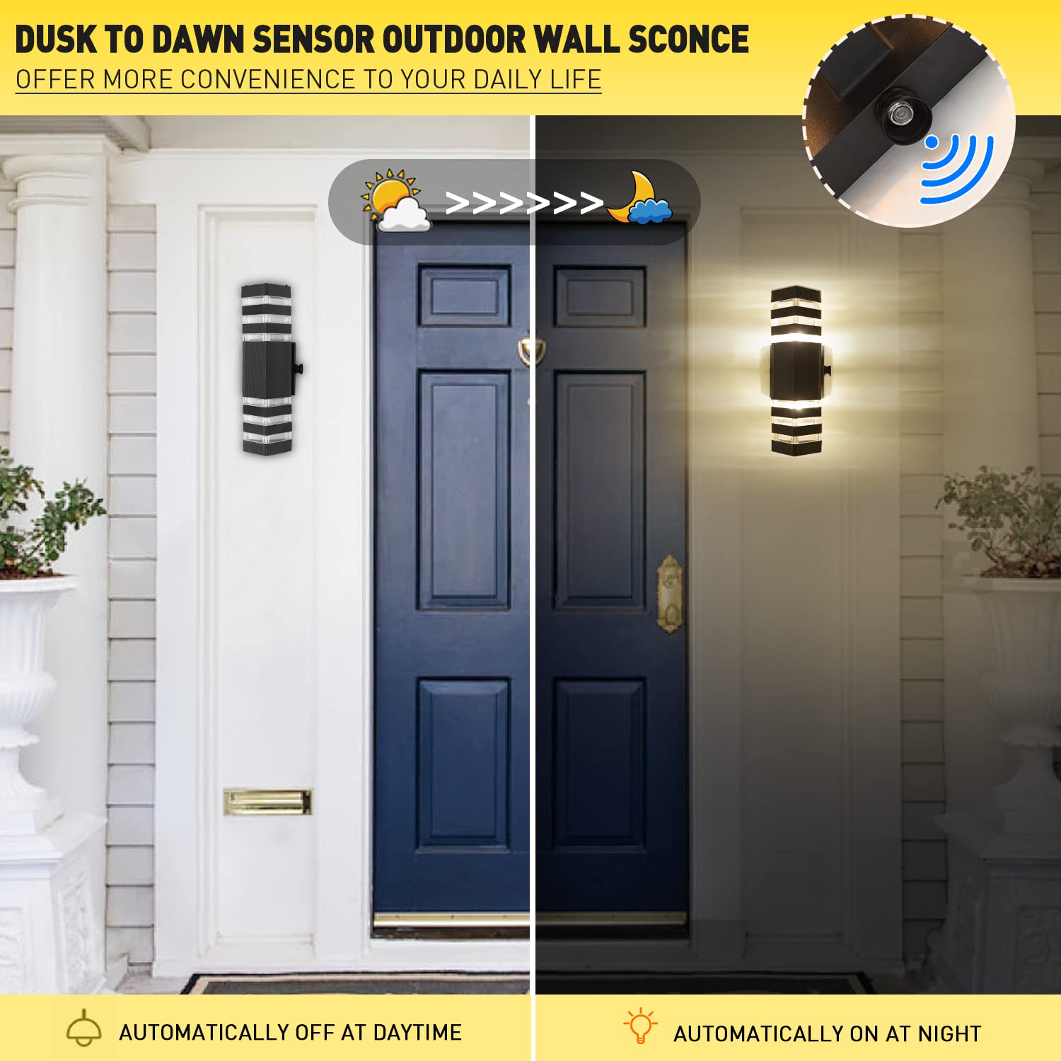 Dusk to Dawn Sensor Outdoor Wall Lights Modern Exterior Wall Sconce ...