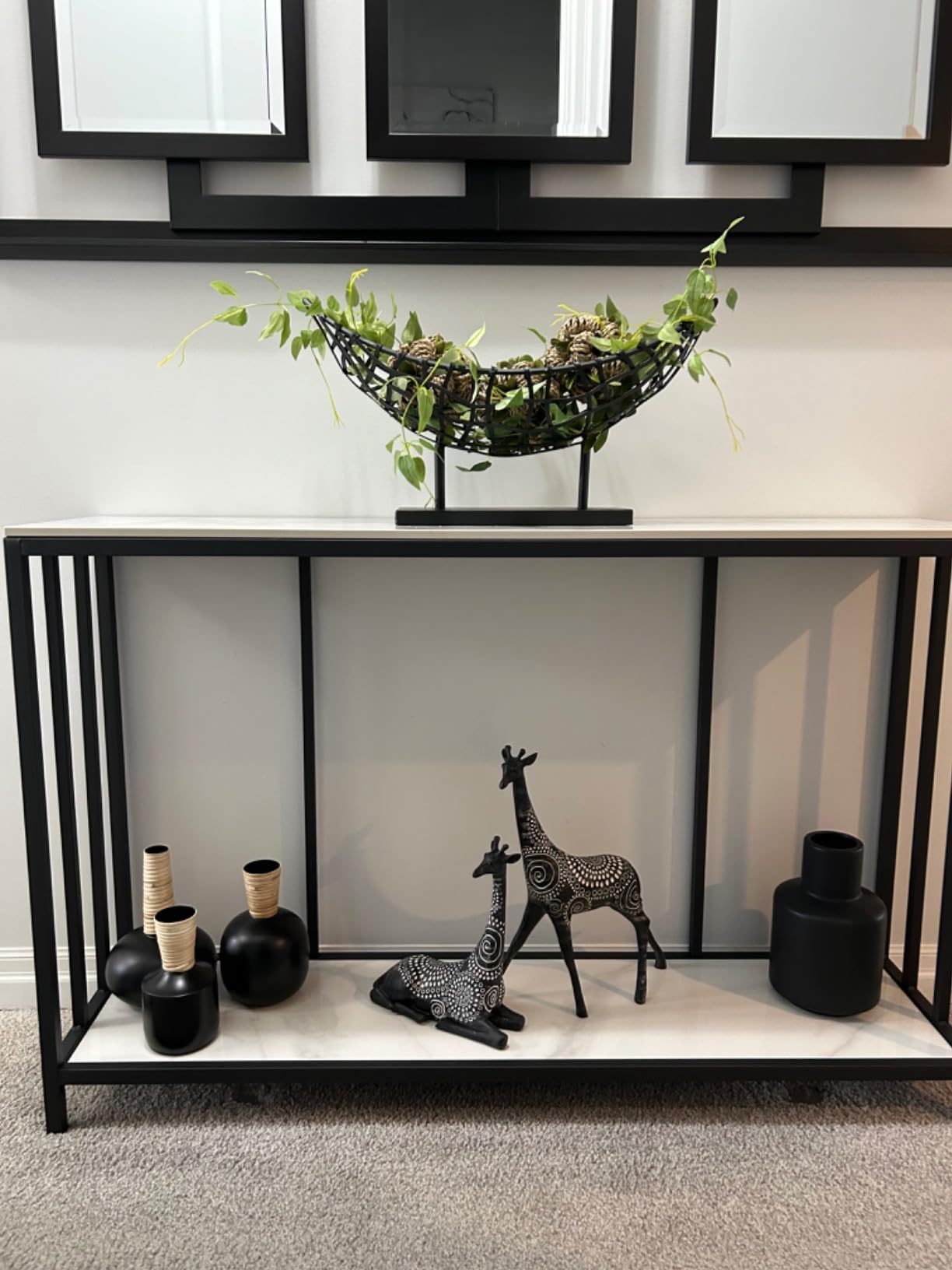 White Console Table for Entryway: Sintered Stone Hallway Desk Narrow ...