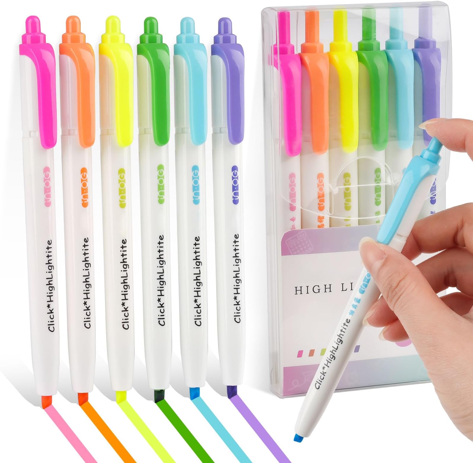 Highlighter Set of 6, Retractable Highlighter Pen, 6 Bright Colours ...