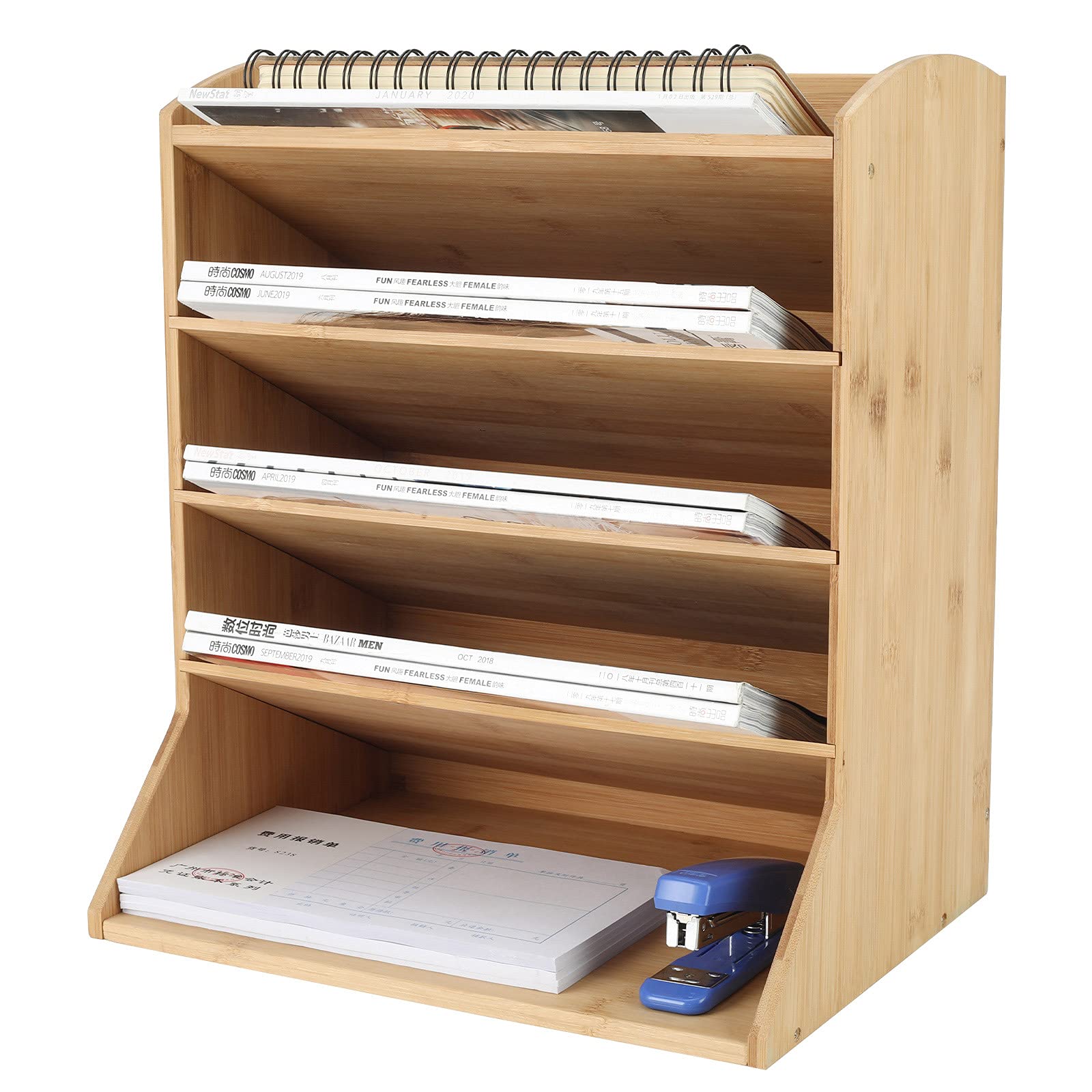 Buy TQVAI Bamboo 5 Tier Desk File Organizer Office Document Supplies ...