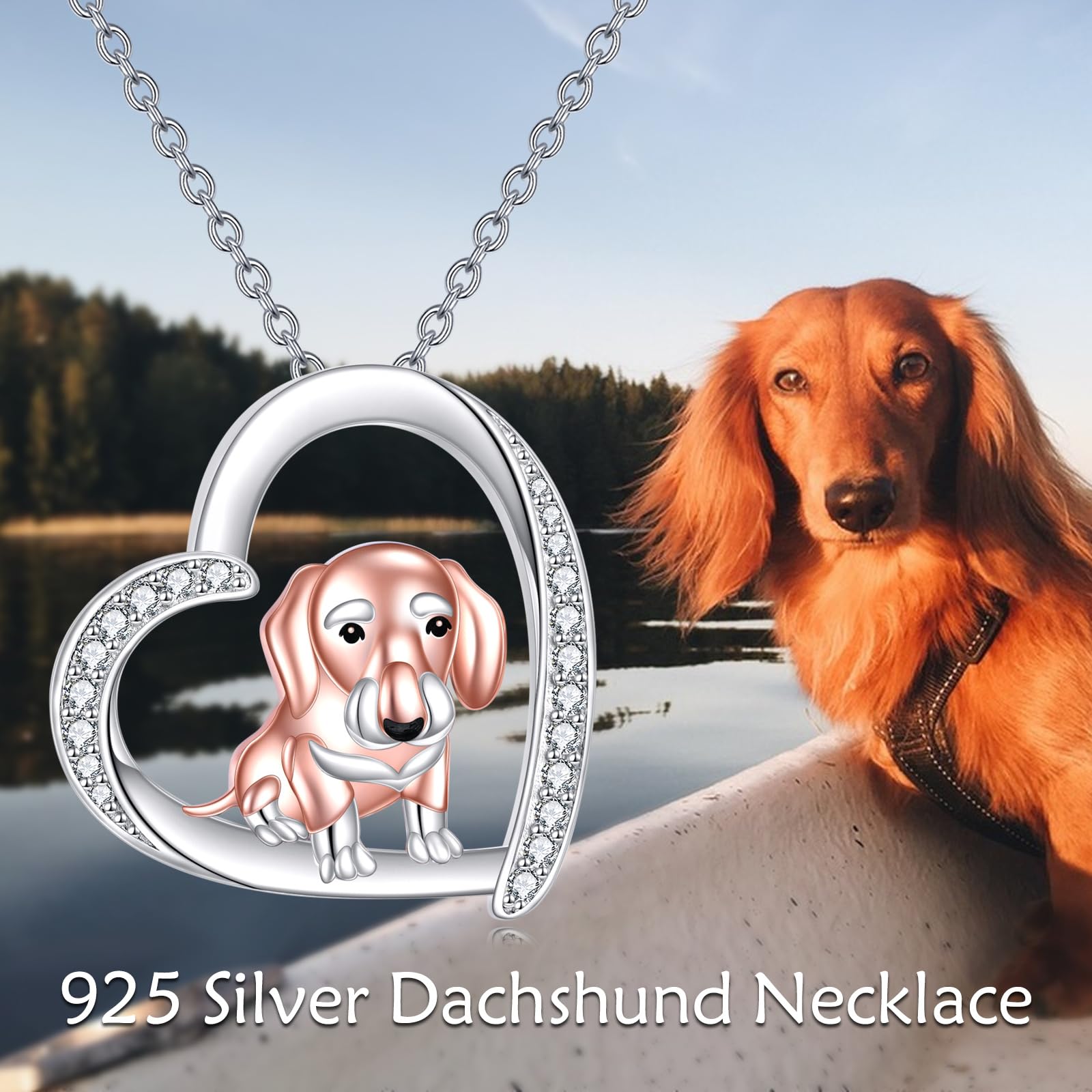 Snapklik.com : YFN Dachshund Sterling Silver Dog Necklace