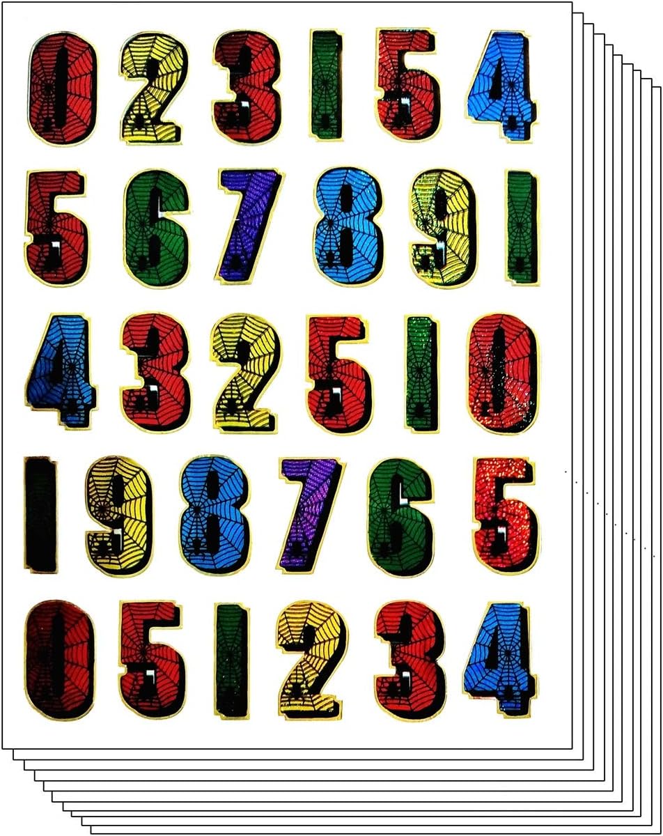 Amazon.com: Stickers Glitter Pack 10 Sheets Cobweb Number 0-9 Cartoon ...