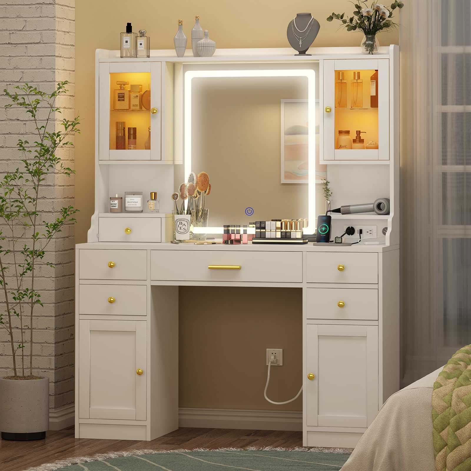 Amazon.com: Tiptiper Large Makeup Vanity with Lights, Vanity Desk with ...