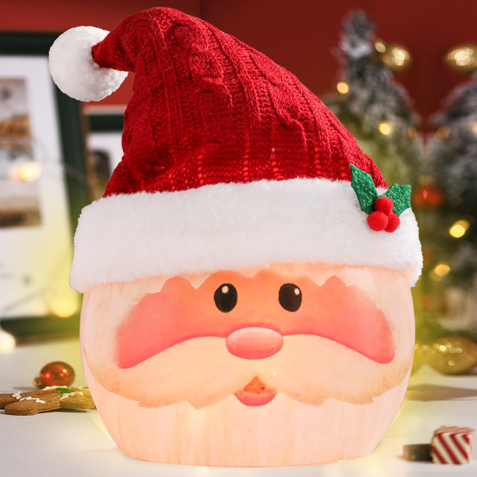 Santa Christmas Lights, Lighted Santa Glass Lamp Night Lights with Red ...