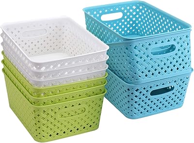 Amazon.com: Lawei 9 Pack Plastic Storage Baskets, 10.5 x 7.1 x 5.5 Inch ...