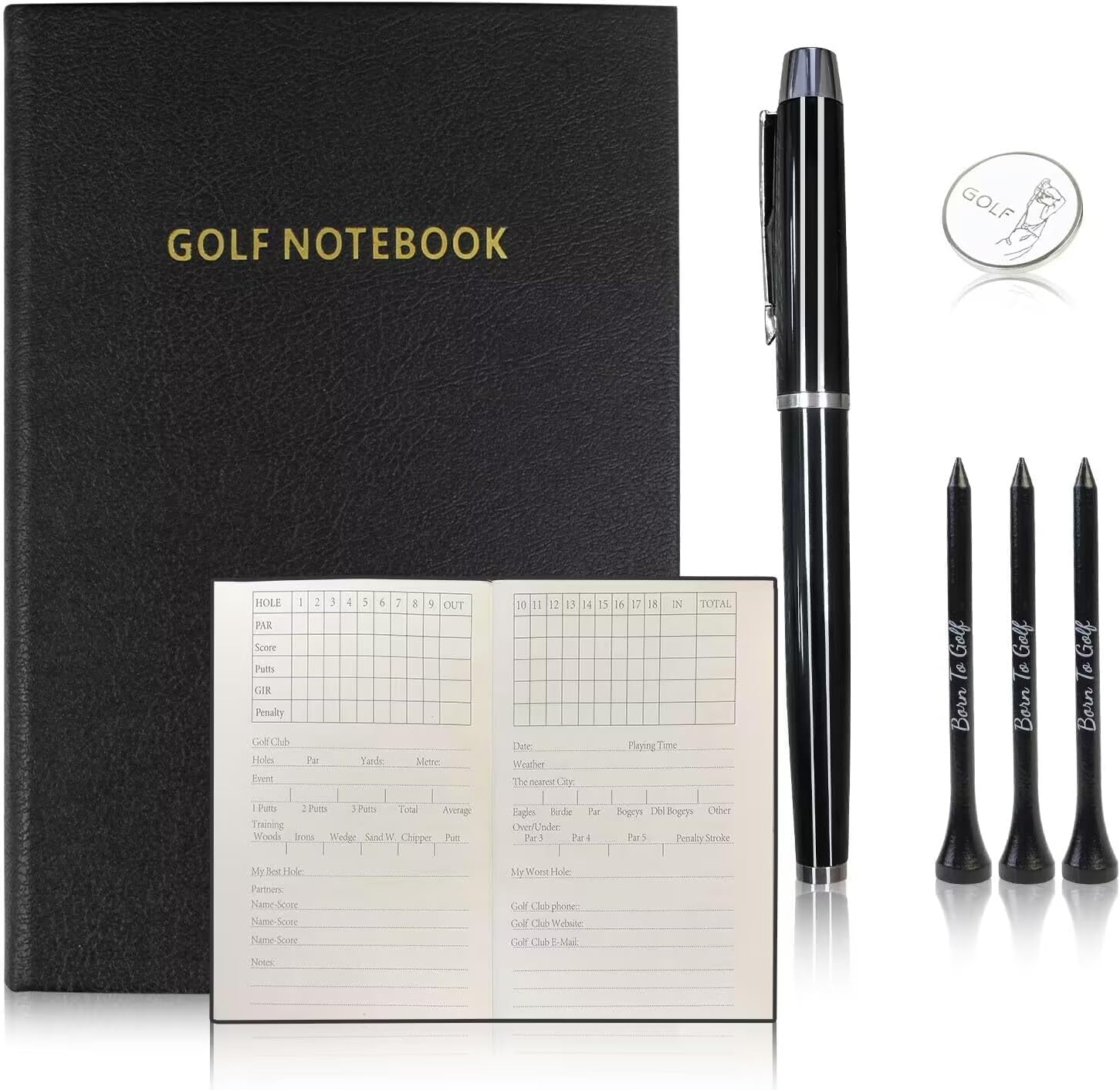 Golf scorecard Holder Golf Yardage Book Set with Golf Pen Golf Ball ...