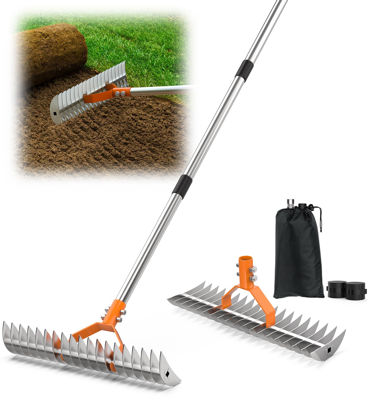 Amazon.com : 6.4FT Thatch Rake, 15-Inch Dethatcher Rake, 19 Steel Tines ...