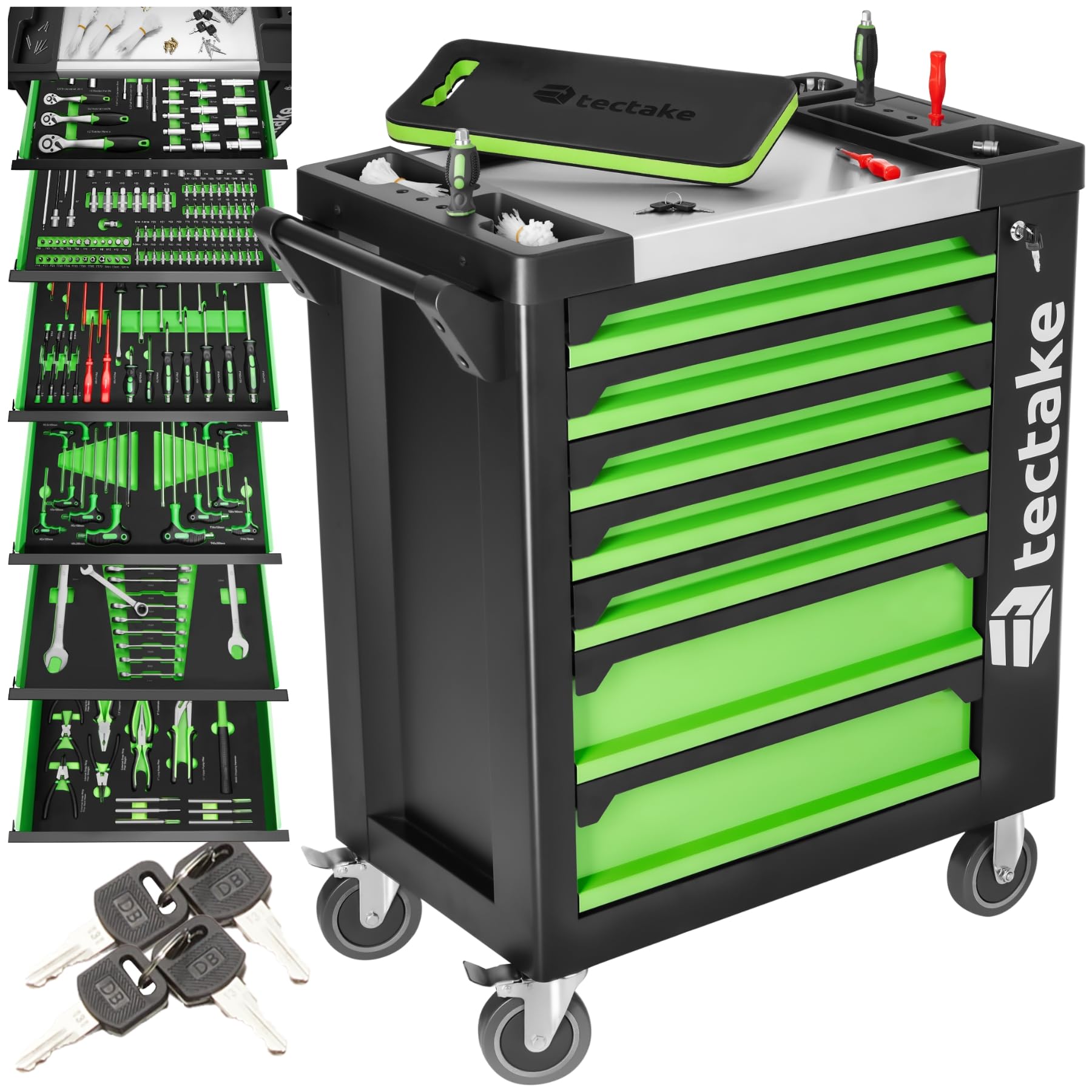 TecTake® Portable Tool Box Trolley, 1,599-Piece Kit, with 4 drawers ...