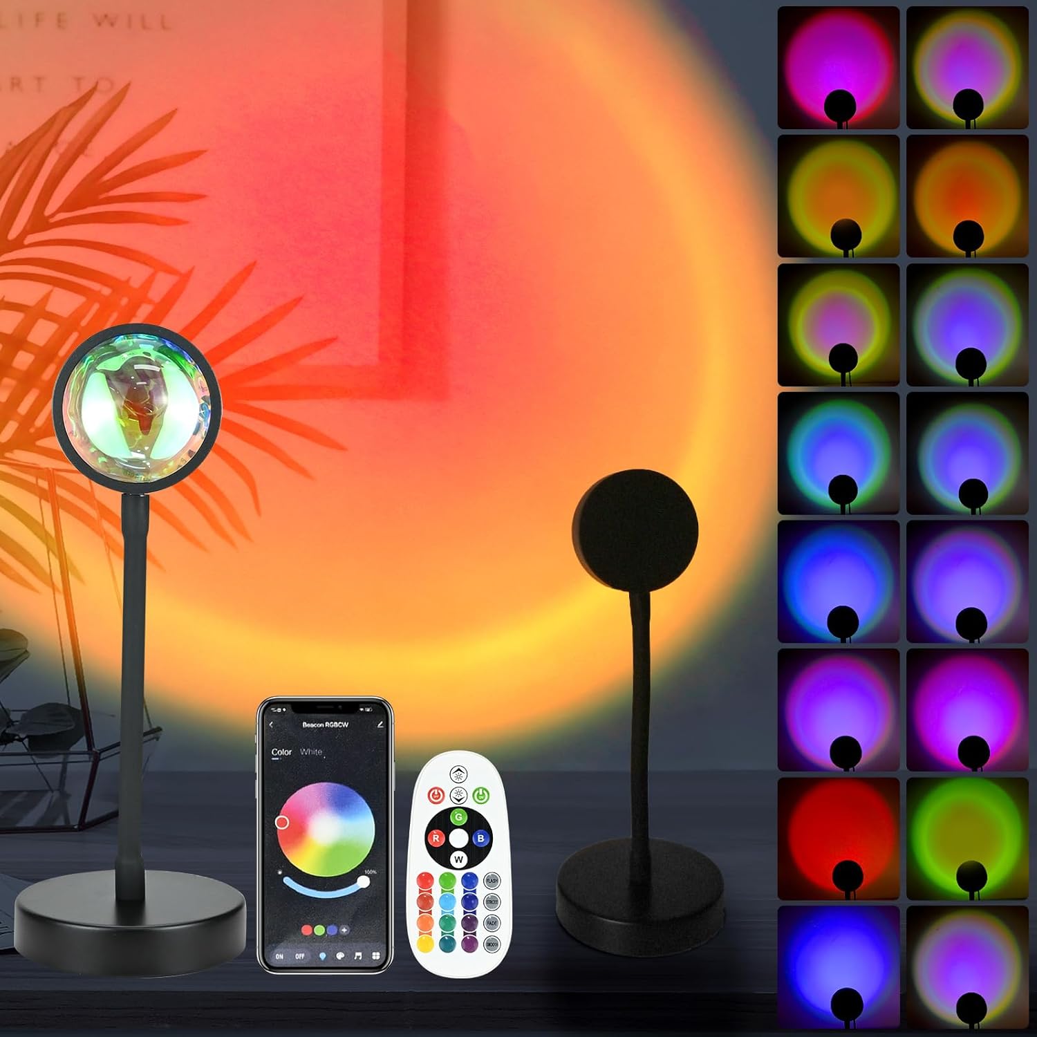 Sunset Lamp Projector, 16 Colors Led Lights for Bedroom Night Light Sun ...