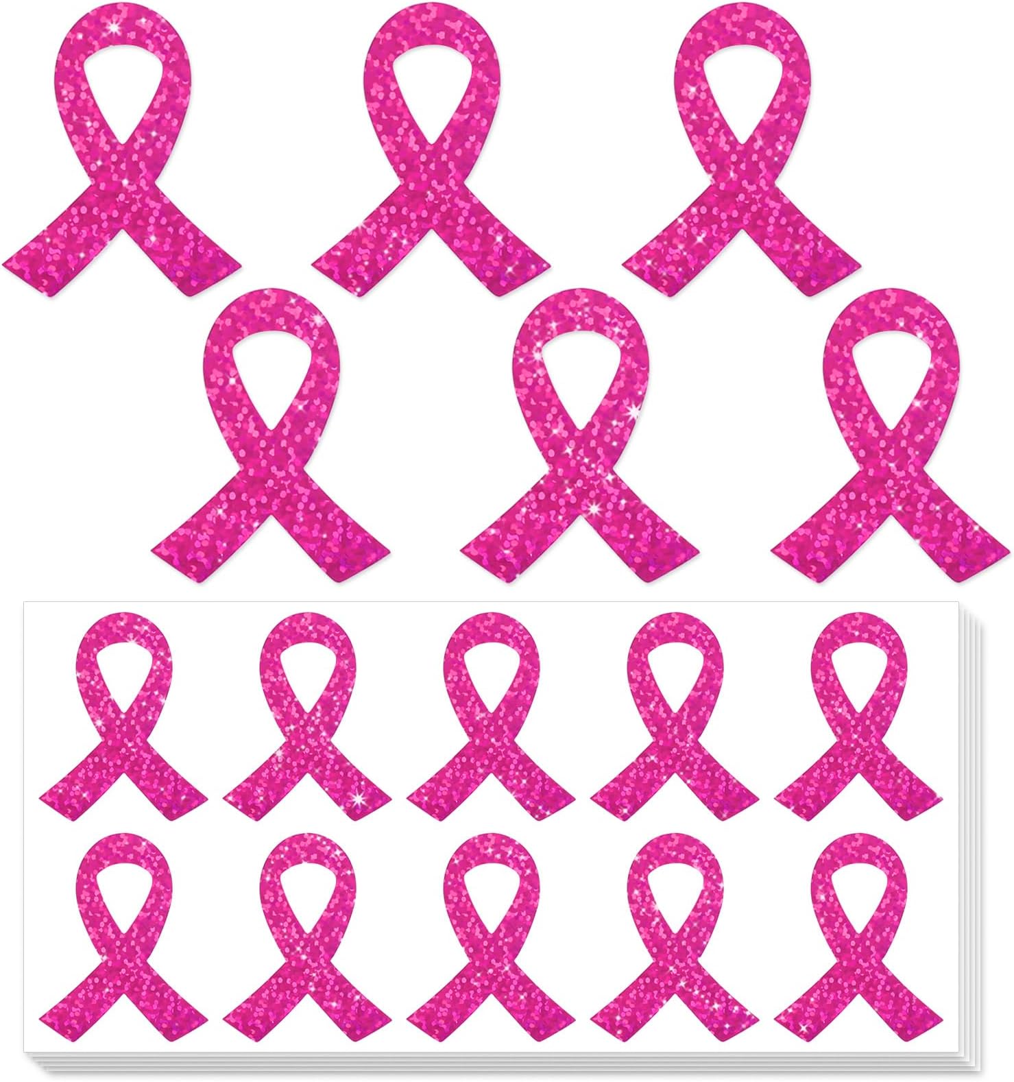 Amazon.com: AnyDesign Pink Ribbon Glitter Stickers, 500 Pcs Breast ...