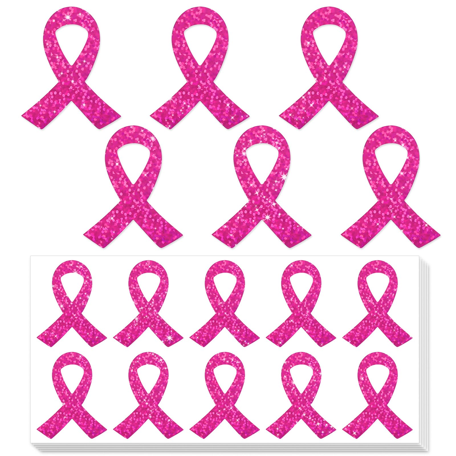 Amazon.com: AnyDesign Pink Ribbon Glitter Stickers, 500 Pcs Breast ...