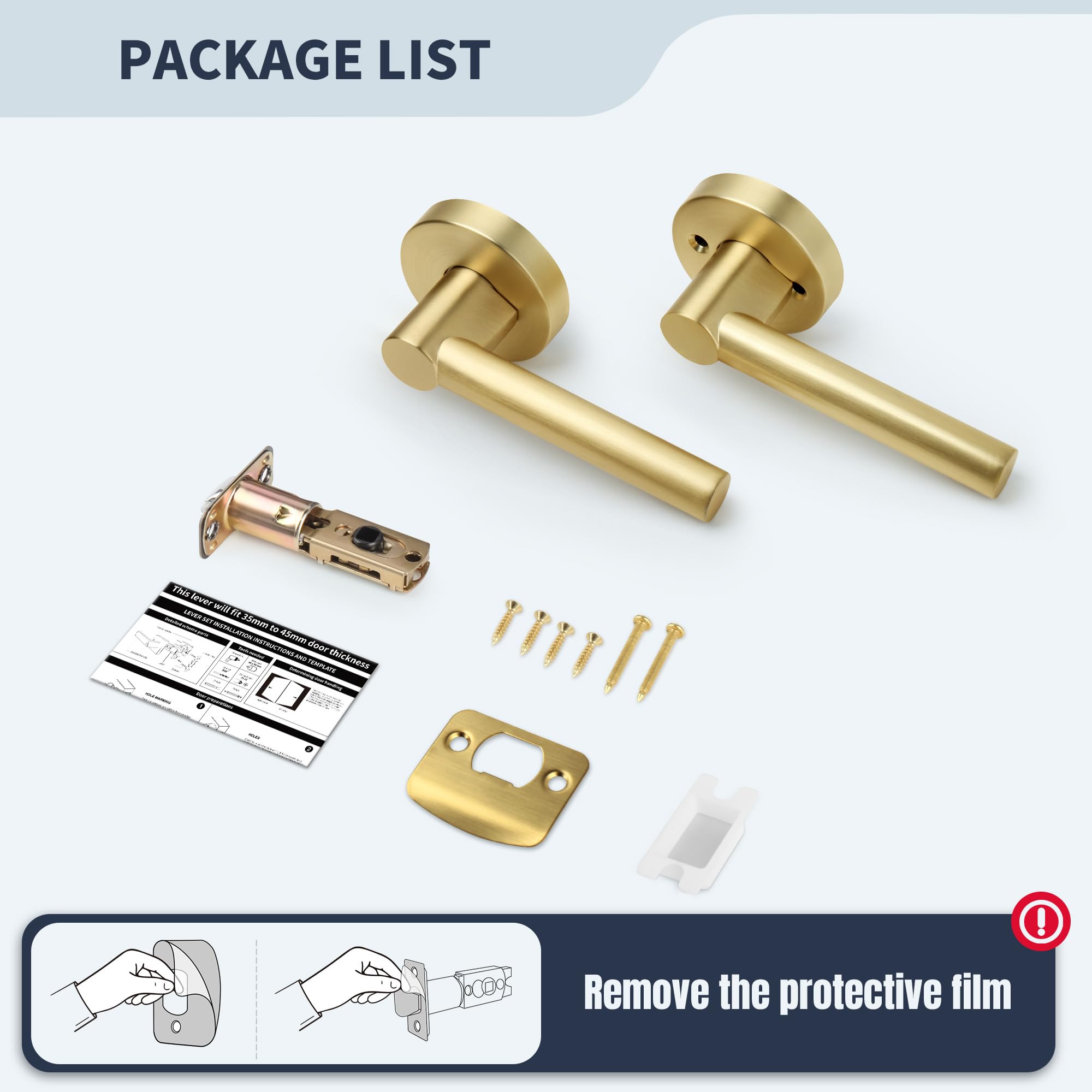 Brushed Gold No Lock Passage Door Handle, Round Design Non-Locking ...