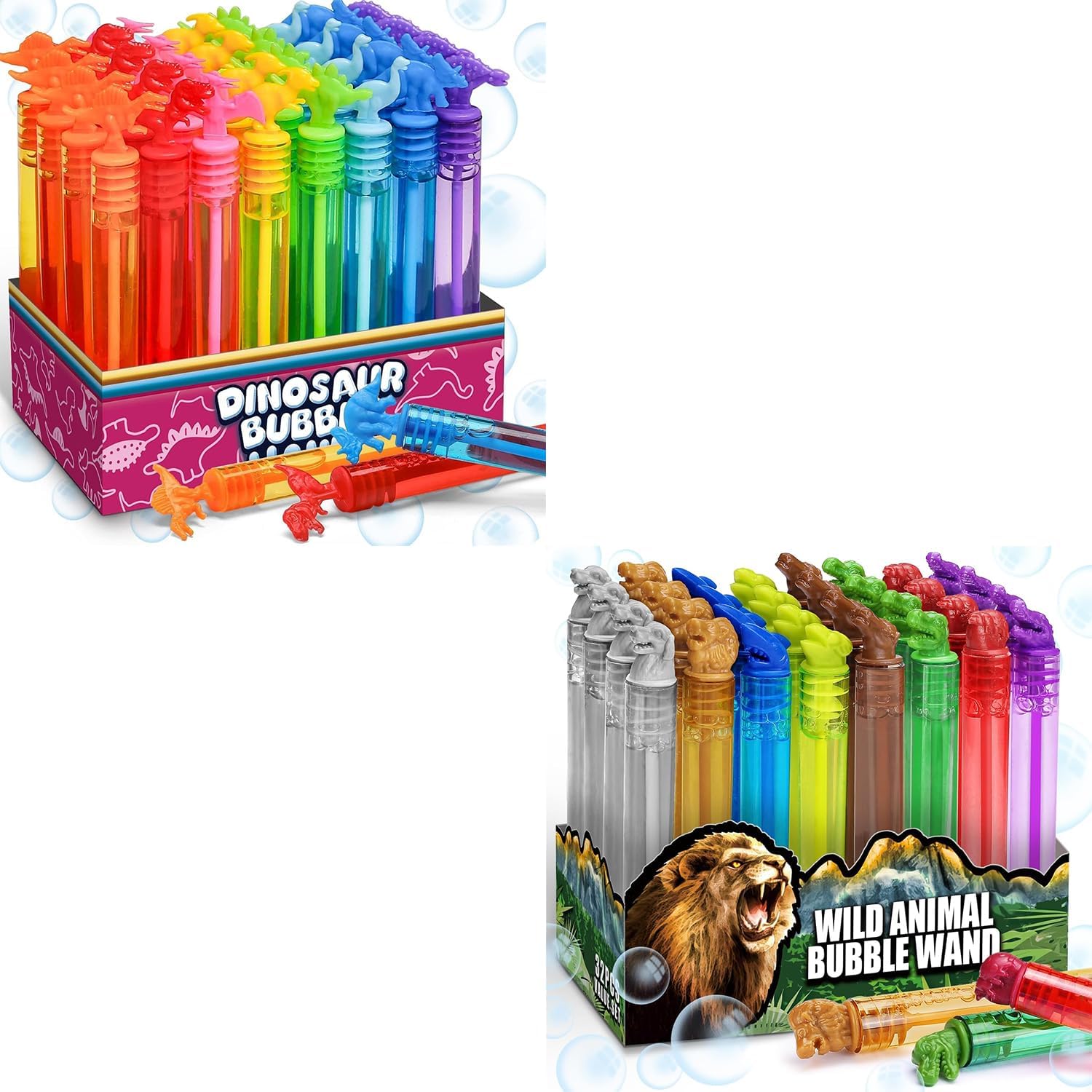 Amazon.com: 32 Pack Dinosaur & Realistic Animal Bubbles Wands Bulk Toys ...