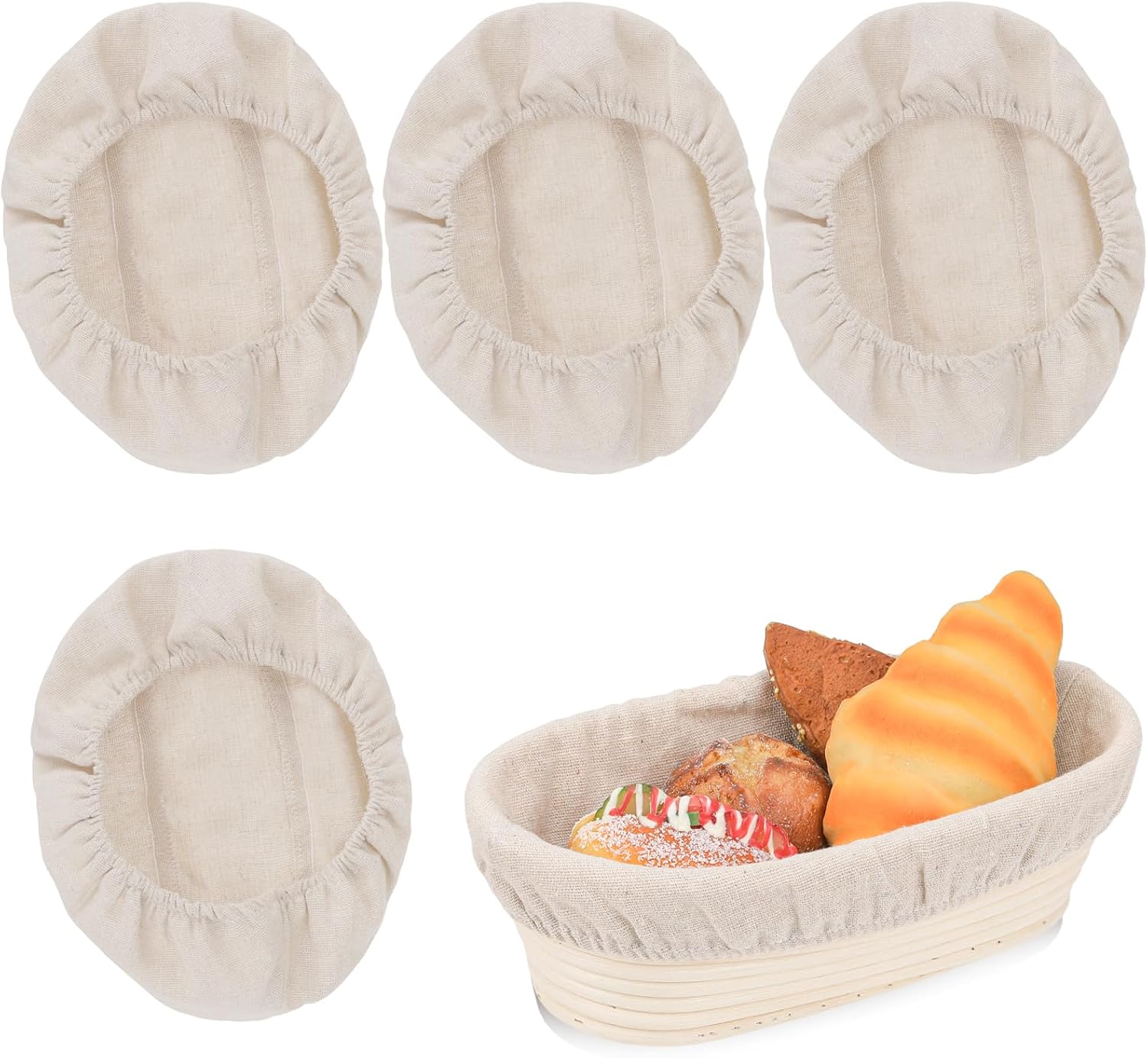Amazon.com: 4 Pcs Oval Banneton Cloth Liner for Bread Natural Rattan ...