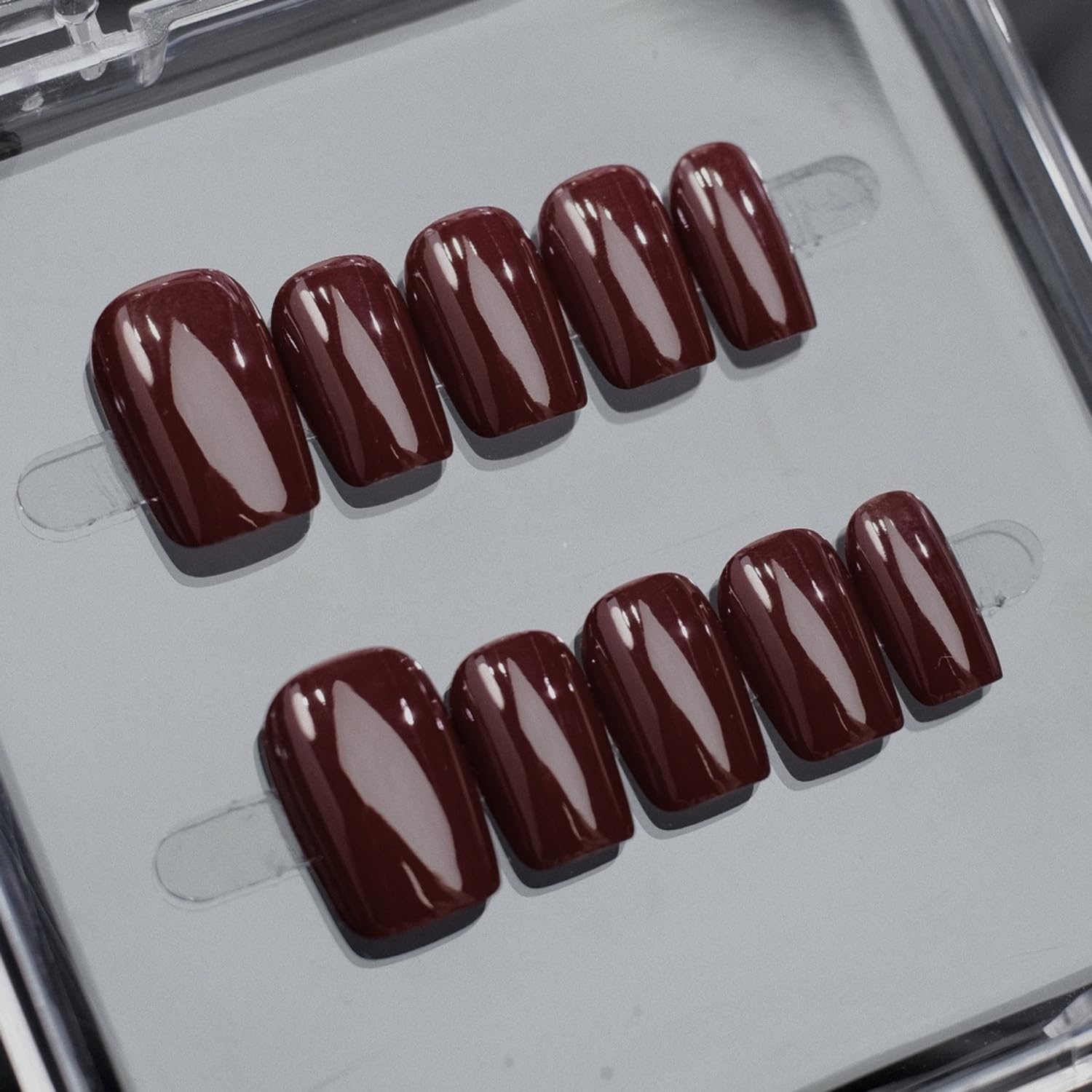 Amazon.com: Dark Wine Red Press on Nails Thick Acrylic and Muti-Layer ...