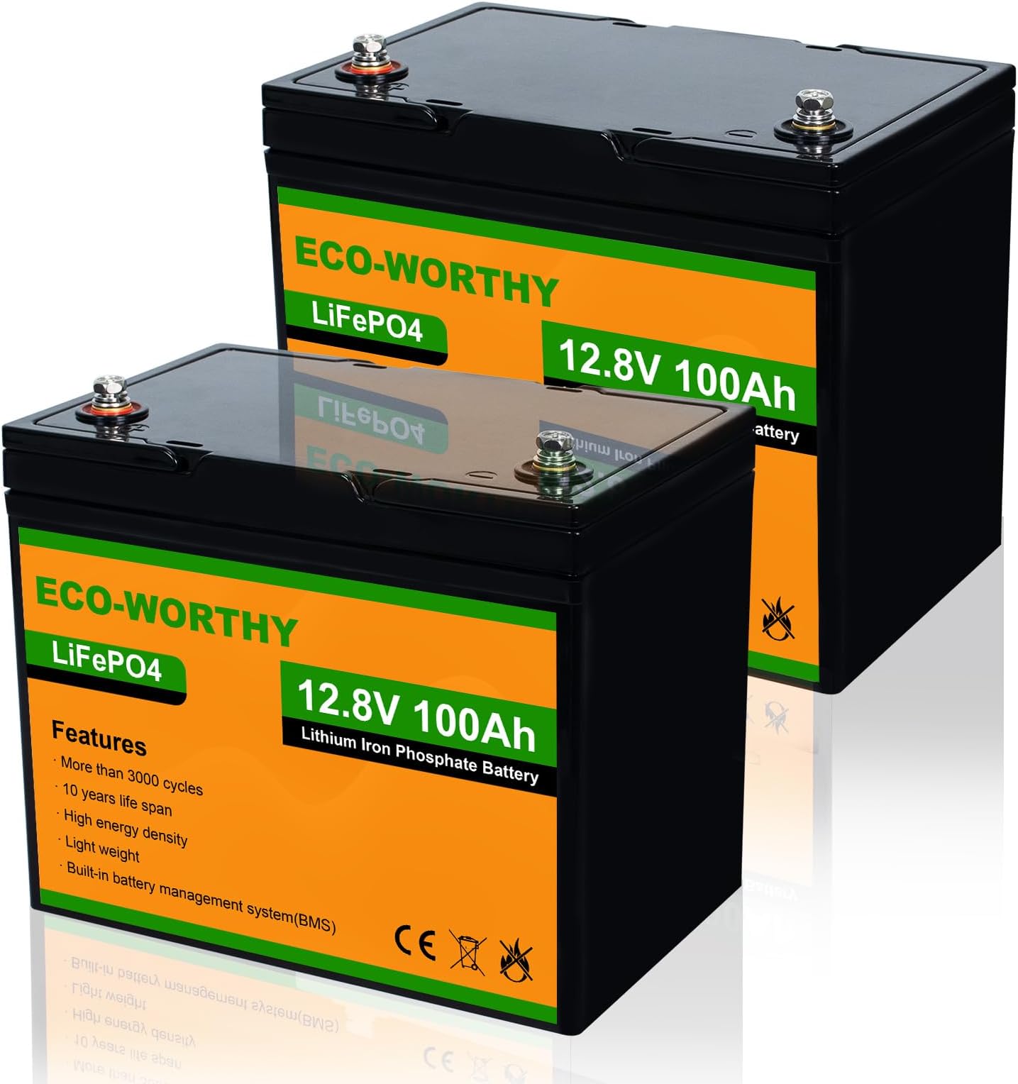 Amazon.com: ECO-WORTHY 12V 200AH (2Pack 100AH) Mini Size LiFePO4 ...