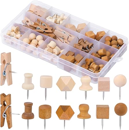 Amazon.com: TLKKUE 118 Pieces Wooden Push Pins, 7 Style Wood Push Pins ...