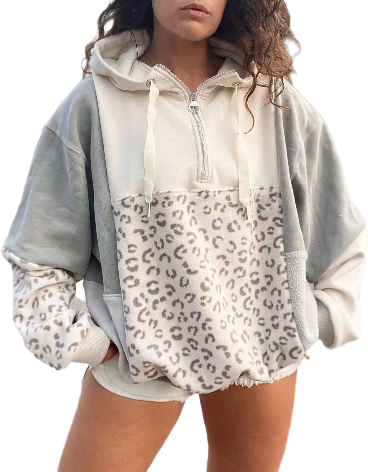 Amazon.com: Apvirdy Women's Leopard Print Hoodie Colorblock Patchwork ...