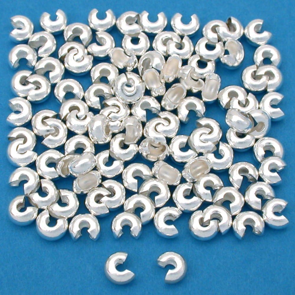 Amazon.com: 100 Real Silver Plated Crimp Bead Covers for Beading 4mm ...