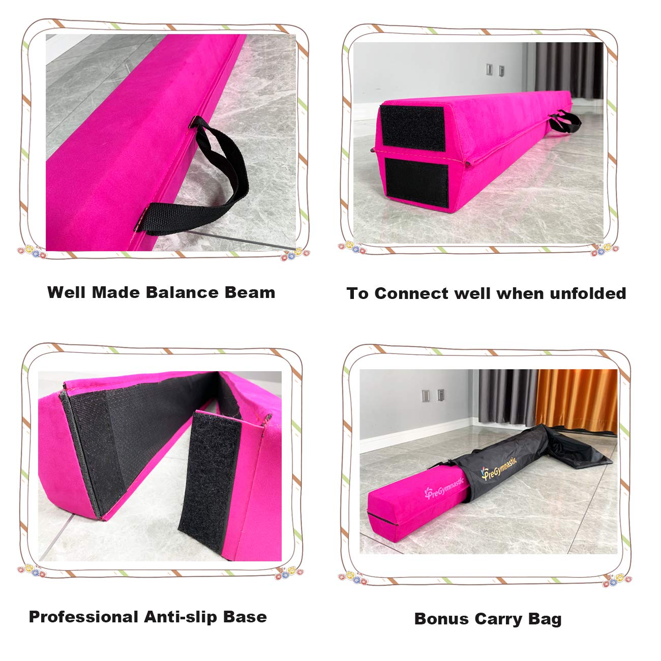 PreGymnastic Folding Balance Beam 8FT/9.5FT -Extra-Firm Suede Cover ...