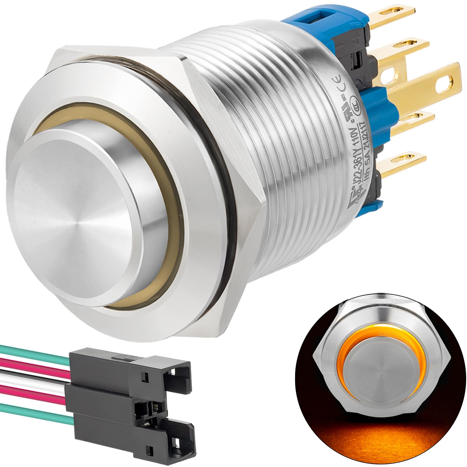Snapklik.com : 22mm Latching Push Button Switch High Round Waterproof ...