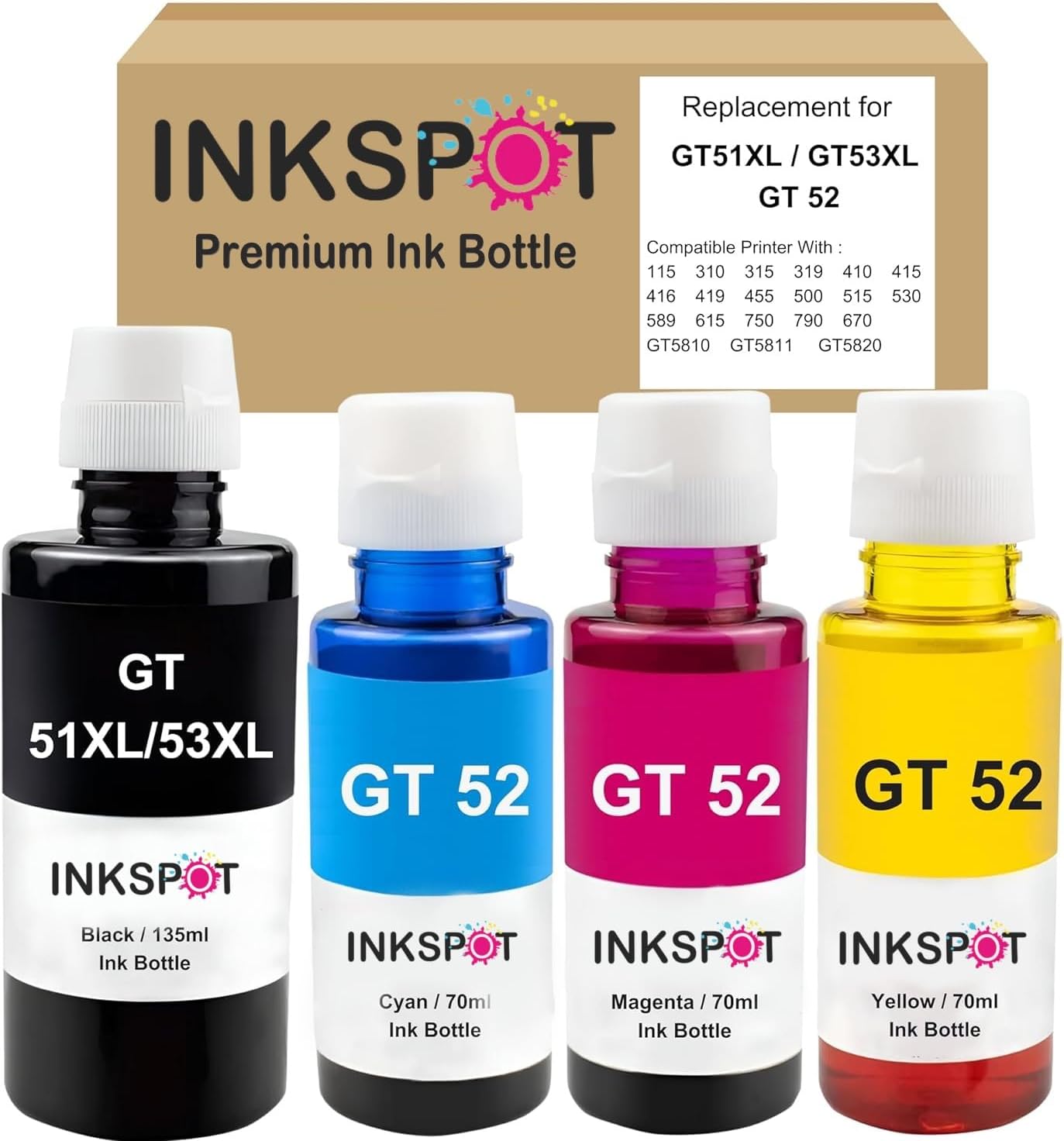 HP GT52 CMY/GT53 Blk Ink Bottle 4-Pk,Multi-Color Pack : Amazon.in ...