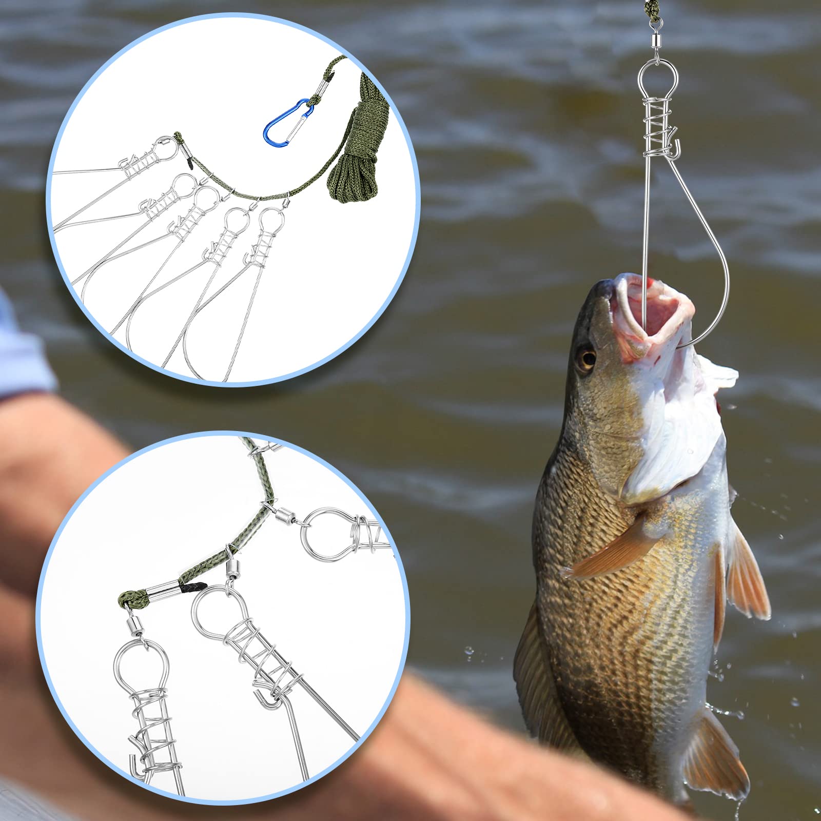 Snapklik.com : 2 Sets Fishing Stringer Clip 16 Feet Rope Fish Stringer ...