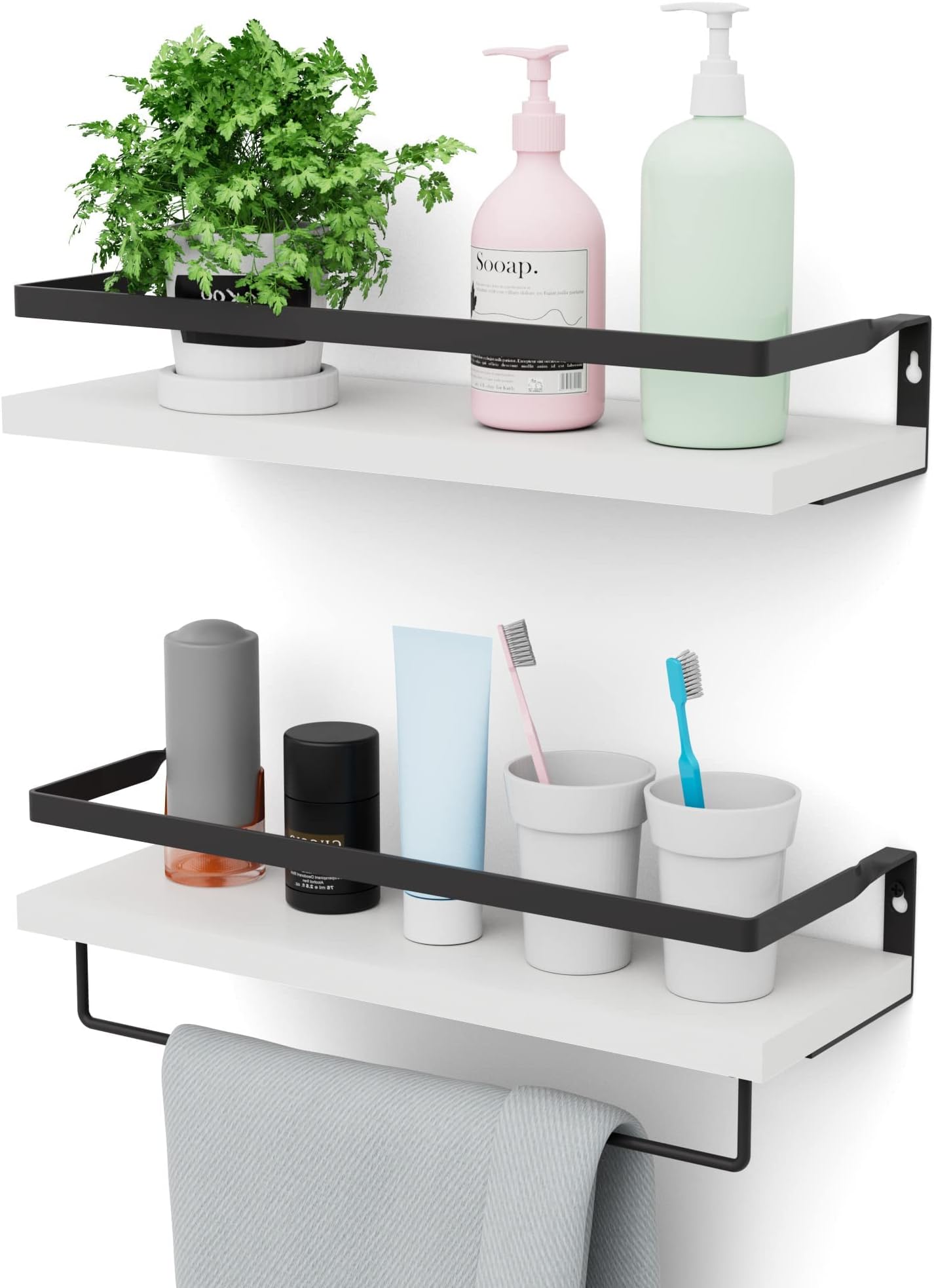 Amazon.com: Meangood Floating Shelves Wall Mounted Set of 2, Carbonized ...