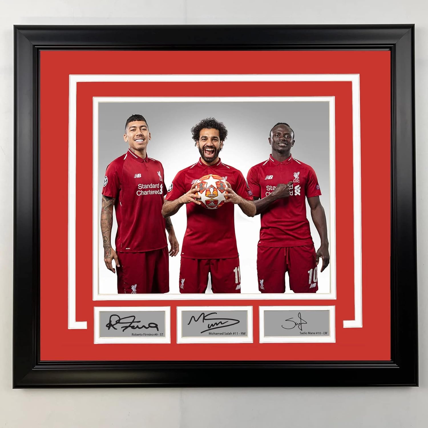 Framed Roberto Firmino, Mohamed Salah and Sadio Mane Facsimile Laser ...